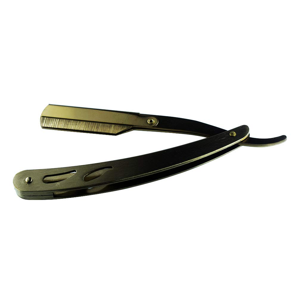 Sicastar® Stainless Steel Straight Edge Barber Shaving Razor Folding Straight Razor Single Edge Replaceable Blades fit for All of Double Edge Razor Blades (Gold)
