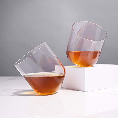 Viski Rolling Crystal Whiskey Tumblers Set of 2 - Premium Crystal Clear Glass, Classic Lowball Cocktail Glasses, Scotch Glass Gift Set - 12 oz