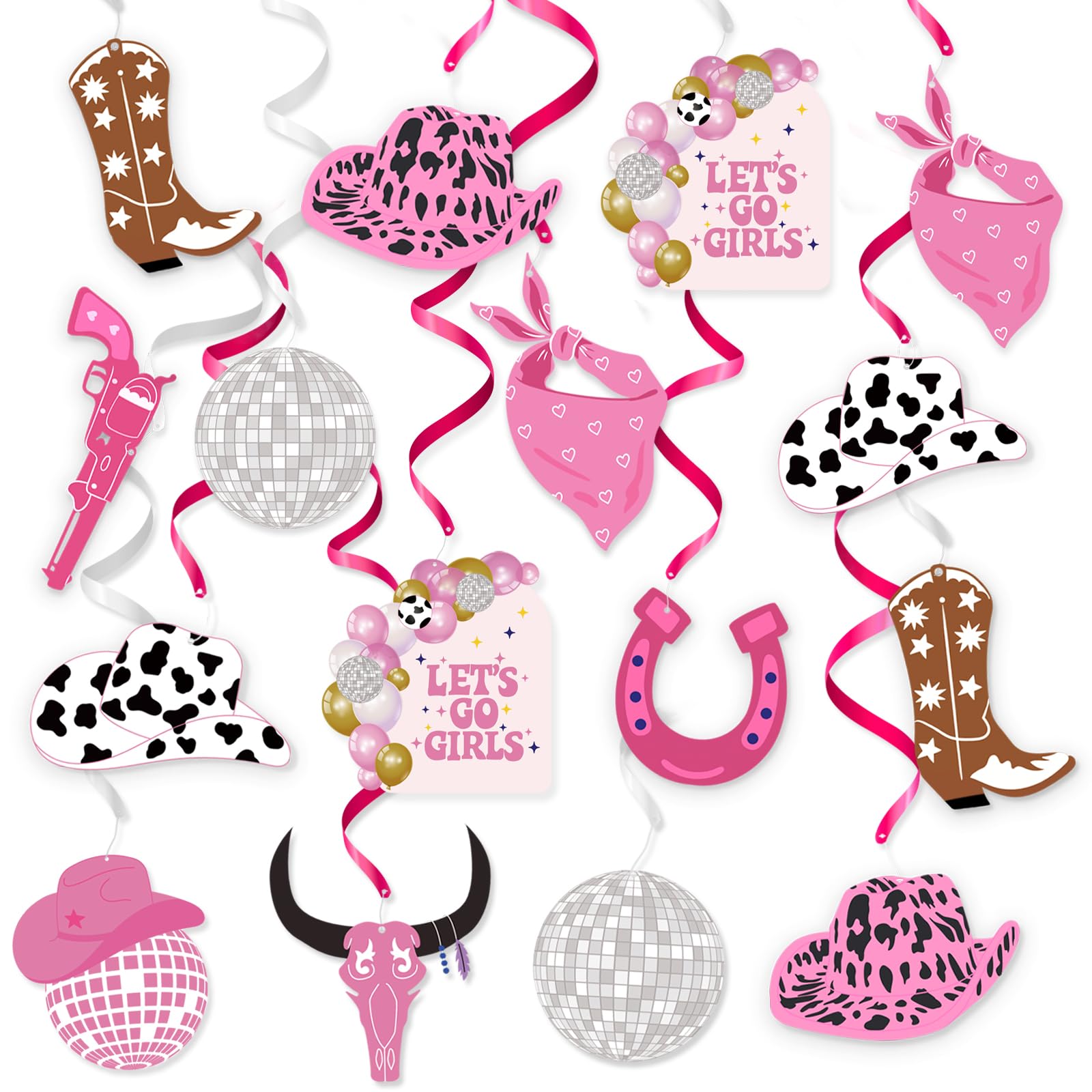 Western Cowgirl Party Decorations, 30pcs Pink Cowgirl Birthday Party Decor Supplies Hanging Swirls Foil,Let's Go Girls Western Disco Party Supplies for Last Rodeo Bachelorette Party, Baby Shower