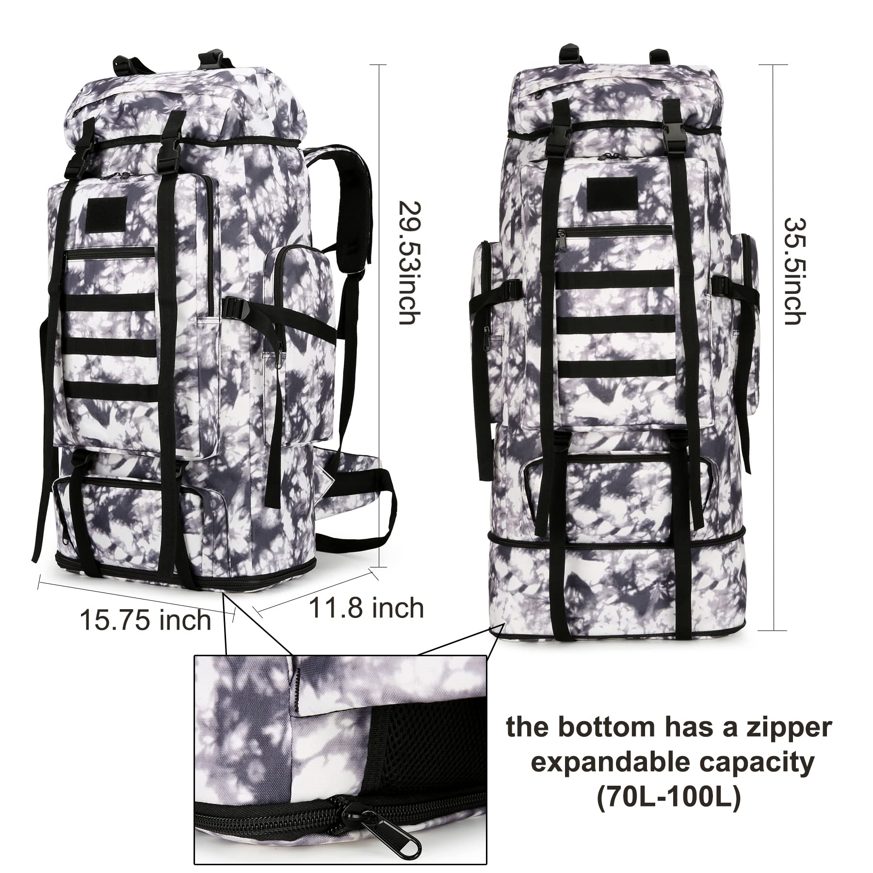 W WINTMING Hiking Backpack for Men 70L/100L Camping Backpack Military Rucksack Molle 3 Days Assault Pack for Climbing