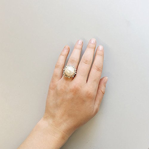 Providence Vintage Jewelry 1970's Pearl Bead and Austrian Crystal Ring 18k Yellow Gold Electroplated
