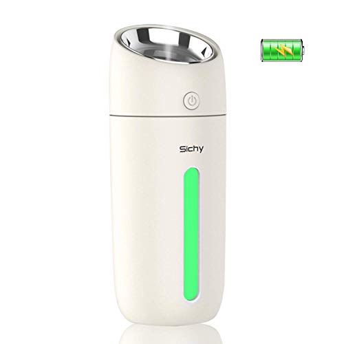 Sichy Cordless Humidifier Mini Travel Portable Humidifier, Small Cool Mist Humidifier with 7 Colors Led Light, USB Rechargeable Personal Desktop Humidifier for Baby Bedroom Travel Office Home Car