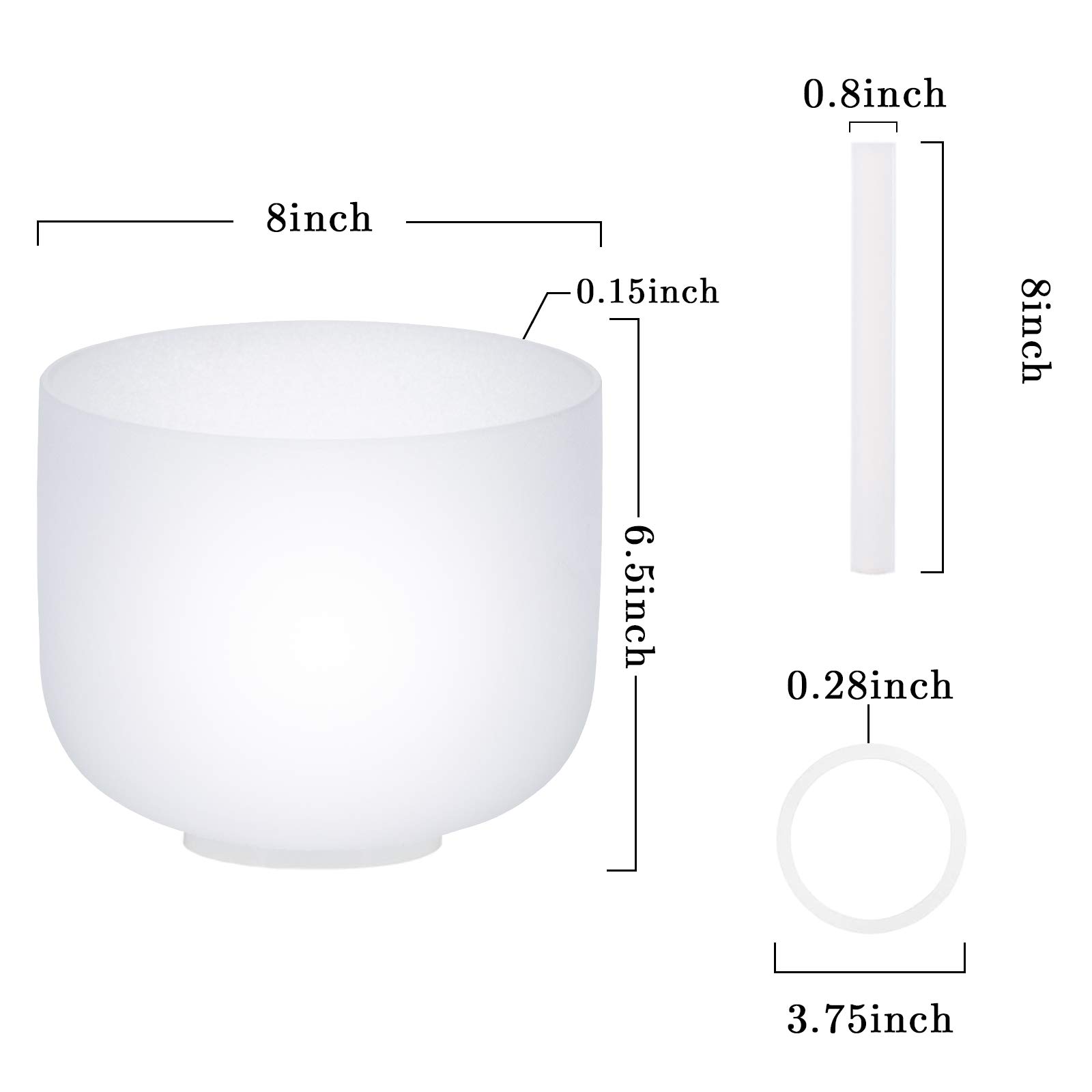 SOLSHINE Crystal Singing Bowl 432Hz 8 Inches A Note Third Eye Chakra Frosted Quartz, With Free Crystal Forward And O-ring Sound Repairer