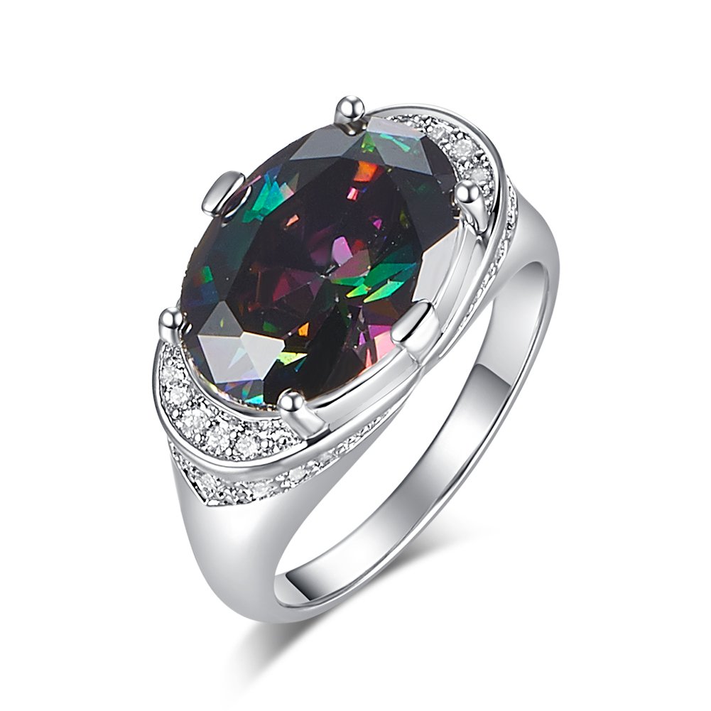 Psiroy 925 Sterling Silver Plated Simulated Rainbow Topaz Knuckle Ring Band Size 9