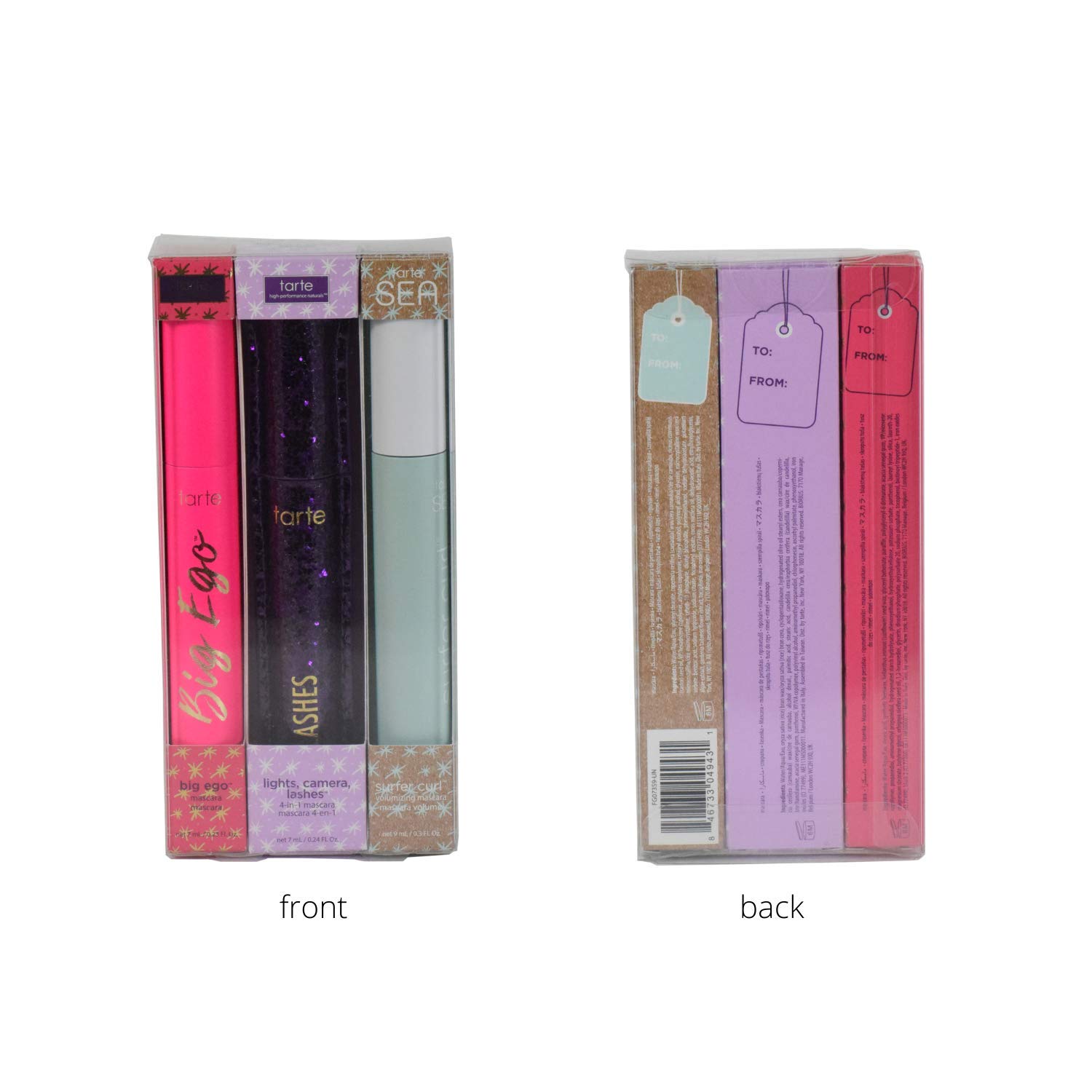 Tarte Lash Holiday 3-in-1 Full Size Black Mascara Cosmetics Gift Set - Surfer Curl, Lights Camera Lashes, Big Ego