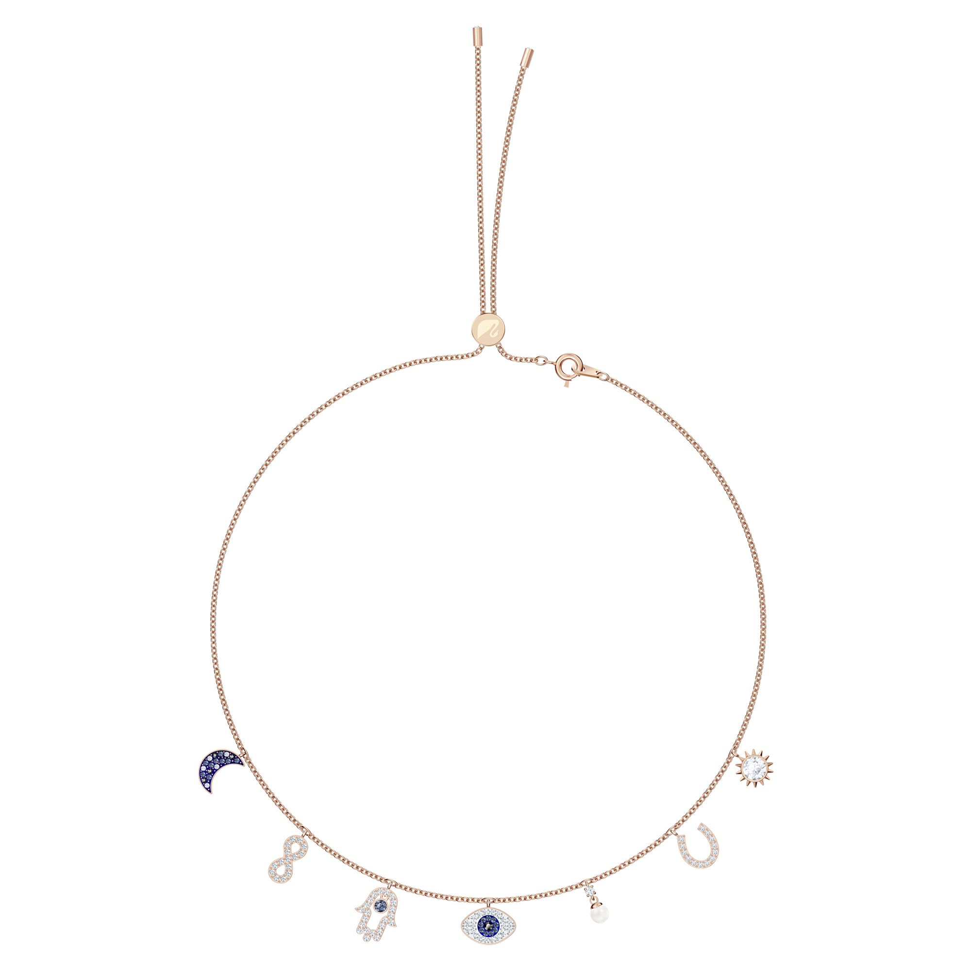 SWAROVSKI Symbolica Collection Women's Choker-Style Necklace, with Seven Blue and White Crystal Charms and Rose-Gold Tone Finished Chain