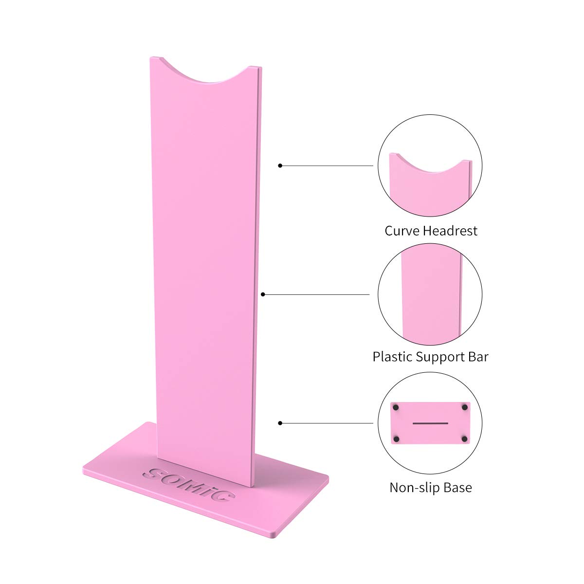 SOMIC Pink Headphone Stand Gaming Headset Holder with Solid Base and Flexible Earphone Hanger with Supporting for All Headphones Size