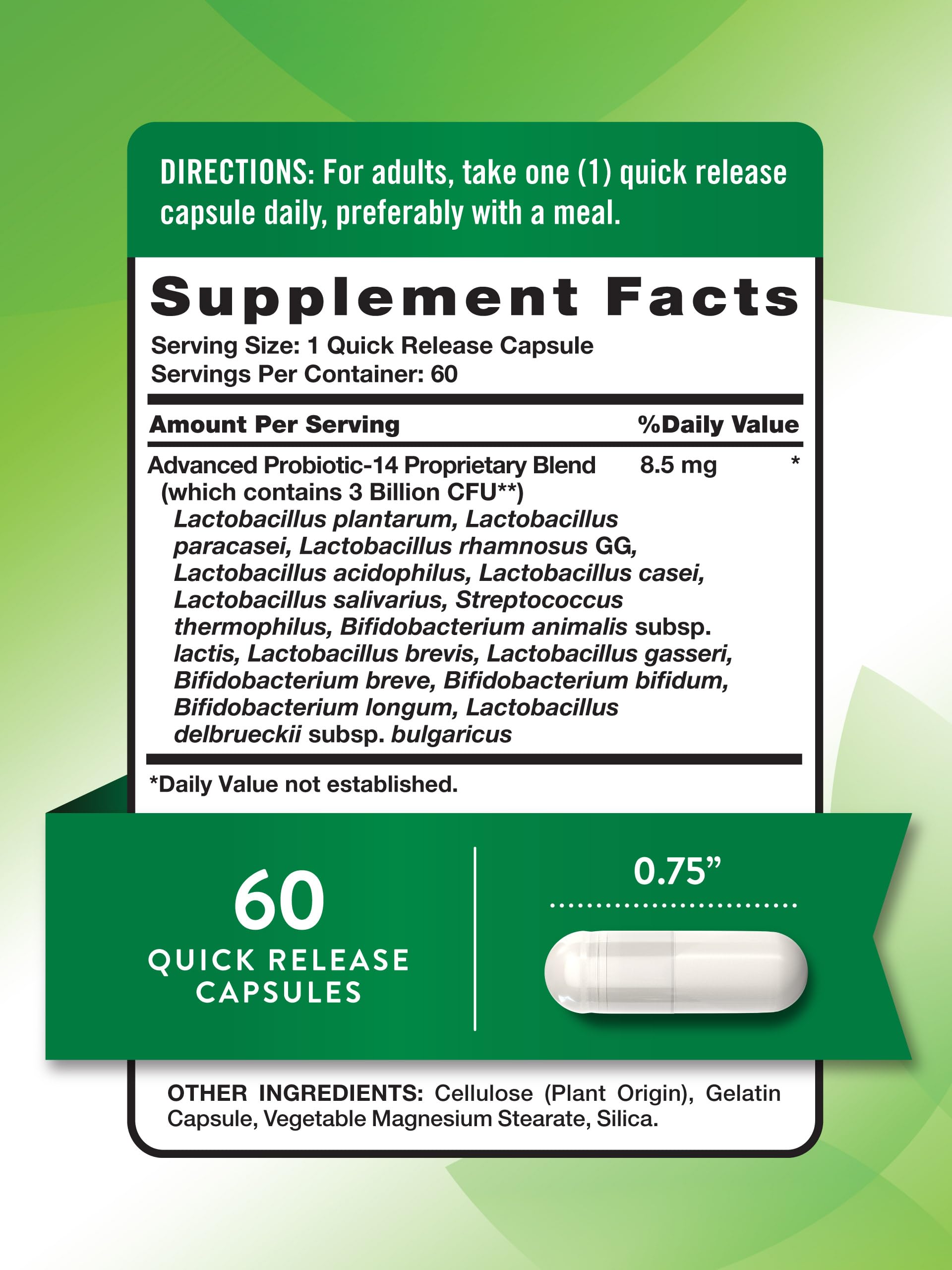 Probiotics for Men and Women | 3 Billion CFU | 60 Capsules | 14 Strains | Non-GMO & Gluten Free | by Nature's Truth