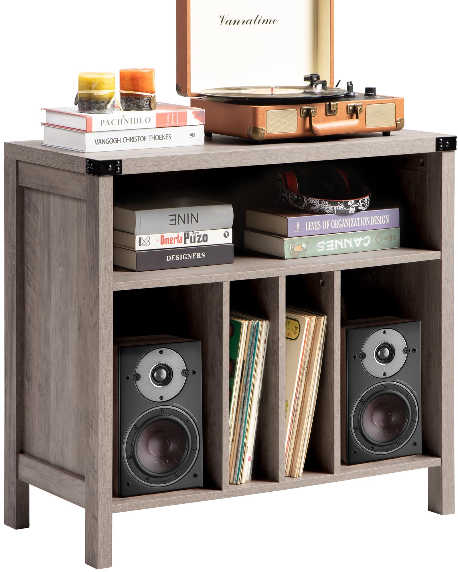 SICOTAS Large Record Player Stand Table with Vinyl Record Storage Turntable Stand Cabinet with Record Shelf Stereo Cabinet Display Shelf End Side Table Storage Cabinet for Living Room Bedroom Office