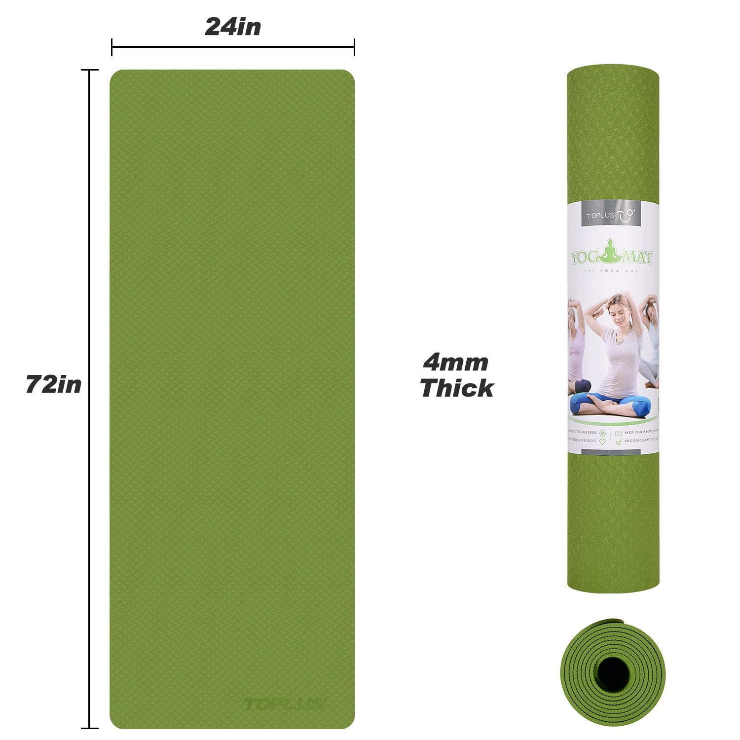 Yoga Mat, Thick Yoga Mat Double-Sided Non Slip Eco Friendly Fitness Exercise Mat with Strap