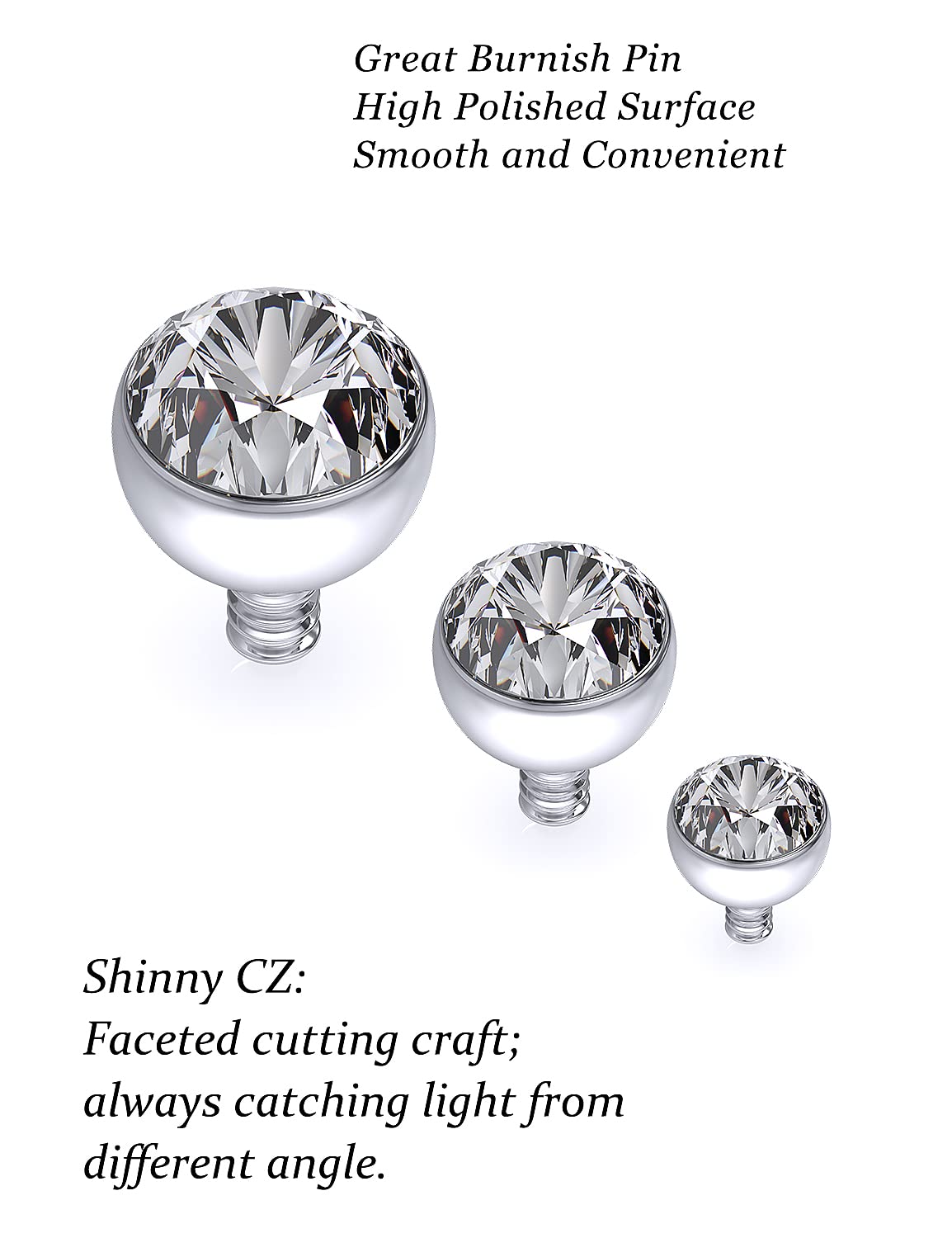 Vsnnsns Dermal Piercing Jewelry Kit, 12Pcs G23 Titanium Dermal Anchor Tops, Internally Threaded, 14G 1.6mm, 2/3/4mm, Clear CZ, for Women Men