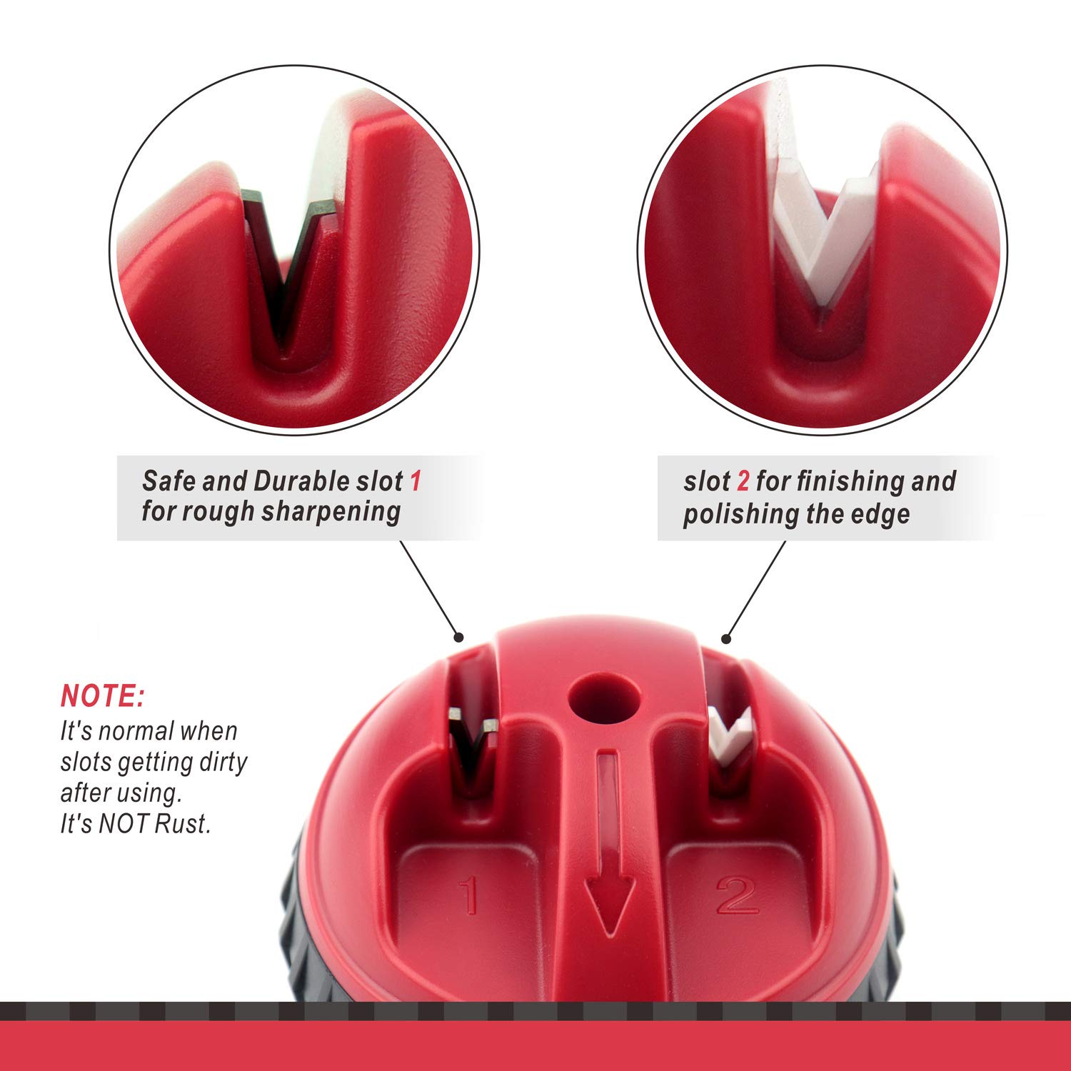 Safest Knife Sharpener, One-Hand-Done-Sharpening Non Slip with Suction Cup, Premium Knife Sharpen Tool for Straight Smooth Blades Knives, Quick and Easy Kitchen Manual Sharpening for Razor Sharp,Red