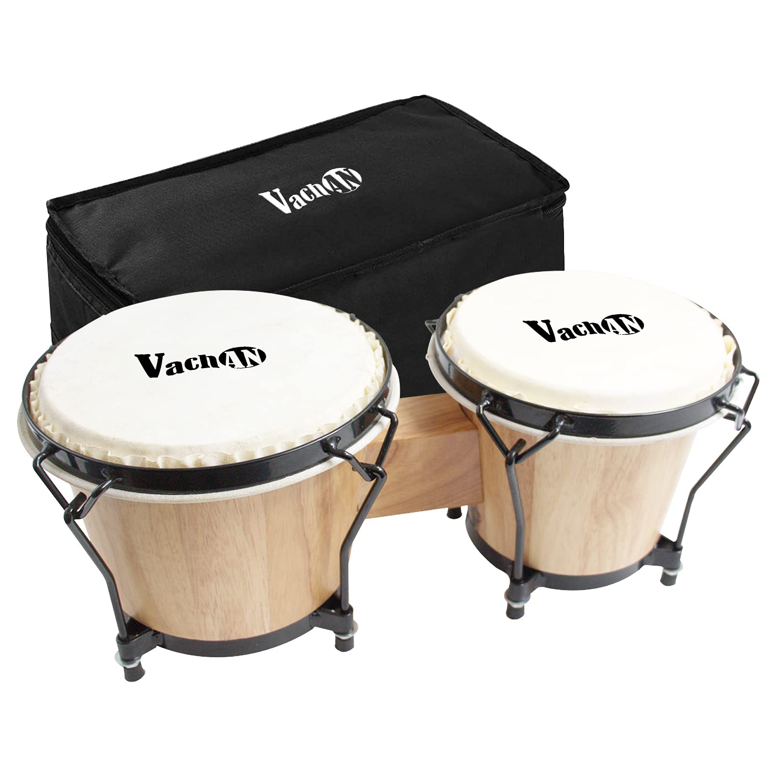 VACHAN Bongo Drums 6”and 7”Bongos for Adults Kids, Professionals Cavity Wood Percussion Instrument with Tuning Wrench,Natural Finish