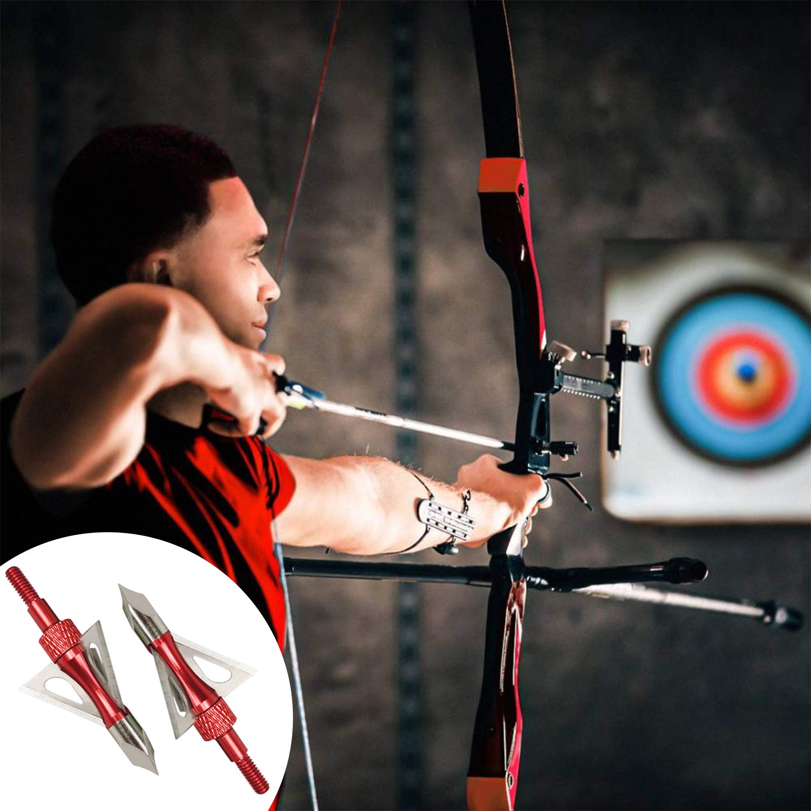 Tbrand Sharp Blades Arrowhead Archery Broadheads Hunting Arrow Crossbow Bolts and Compound Recurve Bow (Red, 12pcs)