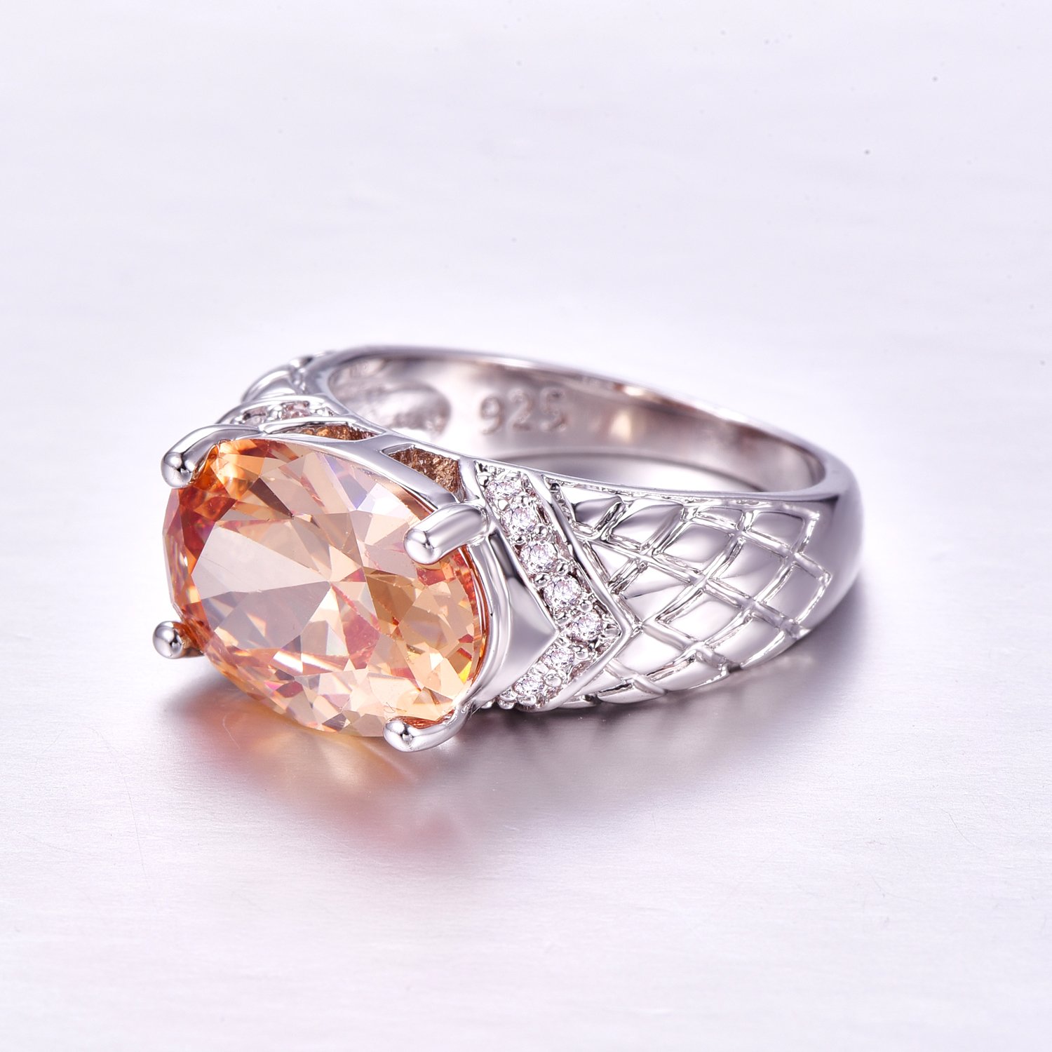 Psiroy 925 Sterling Silver Plated Created Morganite Filled Big Stone Ring Size 6