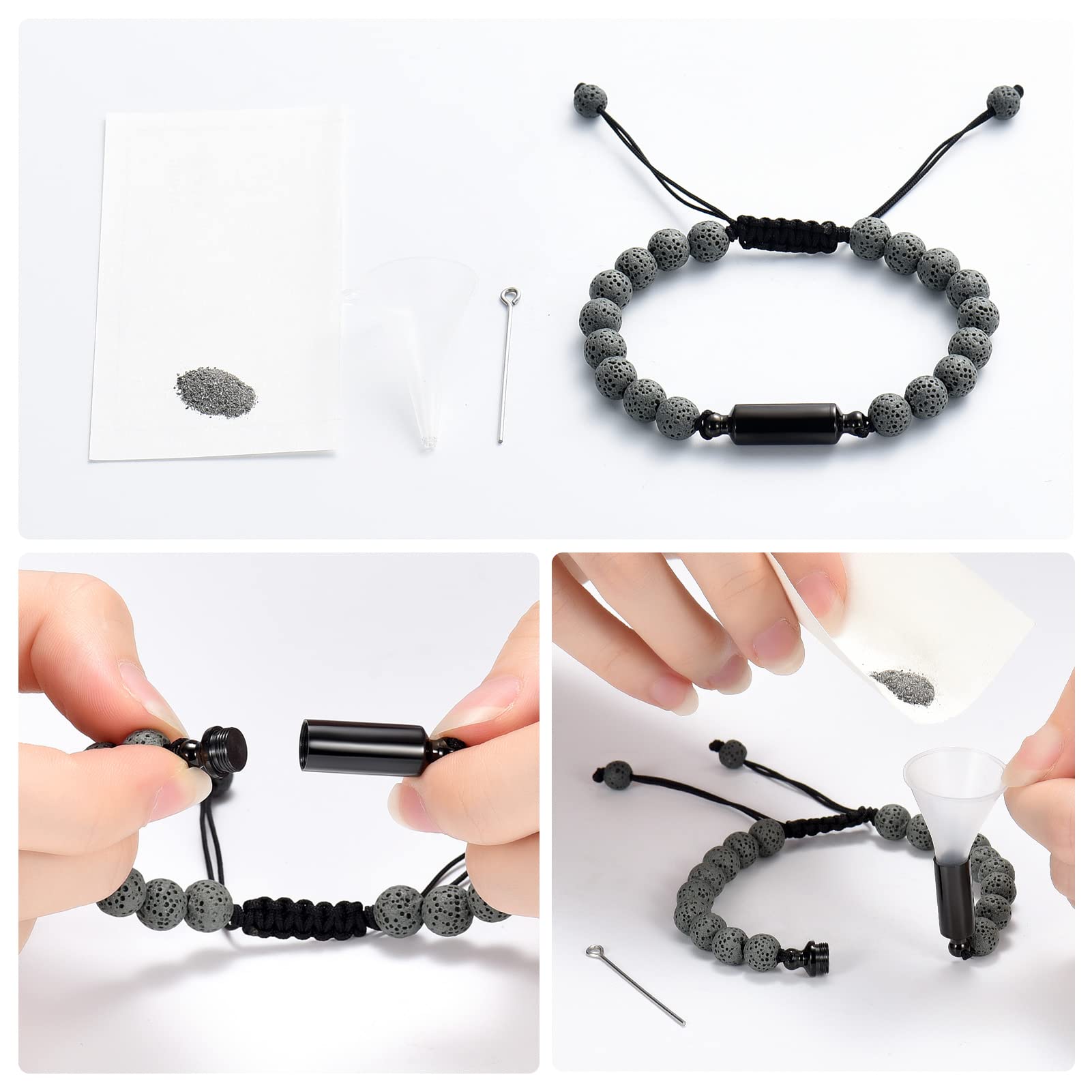 shajwo Cylinder Urn Bracelet for Ashes for Women Men Cremation Jewelry Memorial Keepsake Adjustable Lava Bracelet,Gray