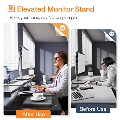 ODK Computer Desk, 55'' Office Desk with Keyboard Tray, Writting Desk with Drawers and Monitor Stand, Study Table with CPU Stand and Removable Shelf for Storage, Black