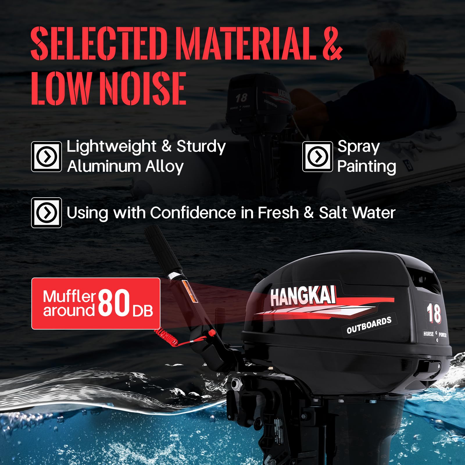 TBVECHI 2-Stroke 18HP 246cc Outboard Motor Fishing Boat Engine Water Cooling 6000Rpm