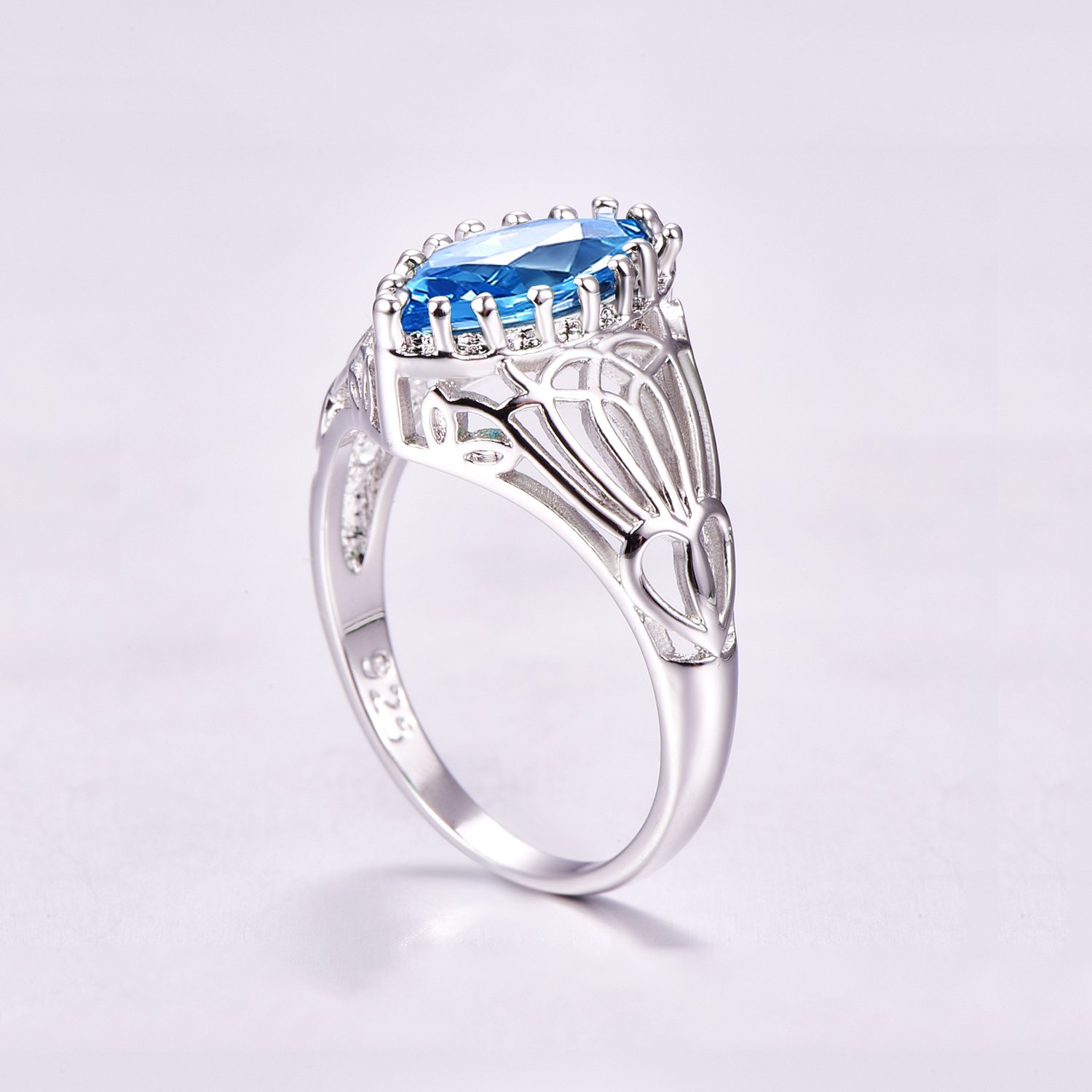 Psiroy 925 Sterling Silver Plated Simulated Blue Topaz Marquise Engagement Ring for Women Size 9