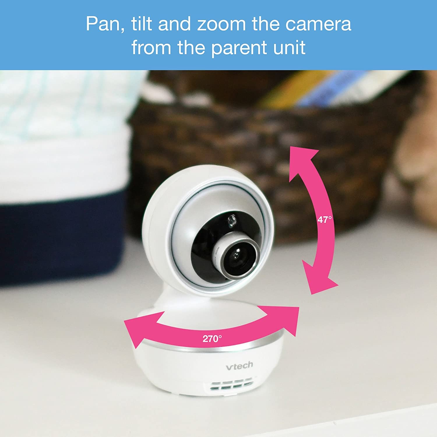 VTech VM5261 5β Digital Video Baby Monitor with Pan & Tilt Camera, Wide-Angle Lens and Standard Lens, White (Renewed)