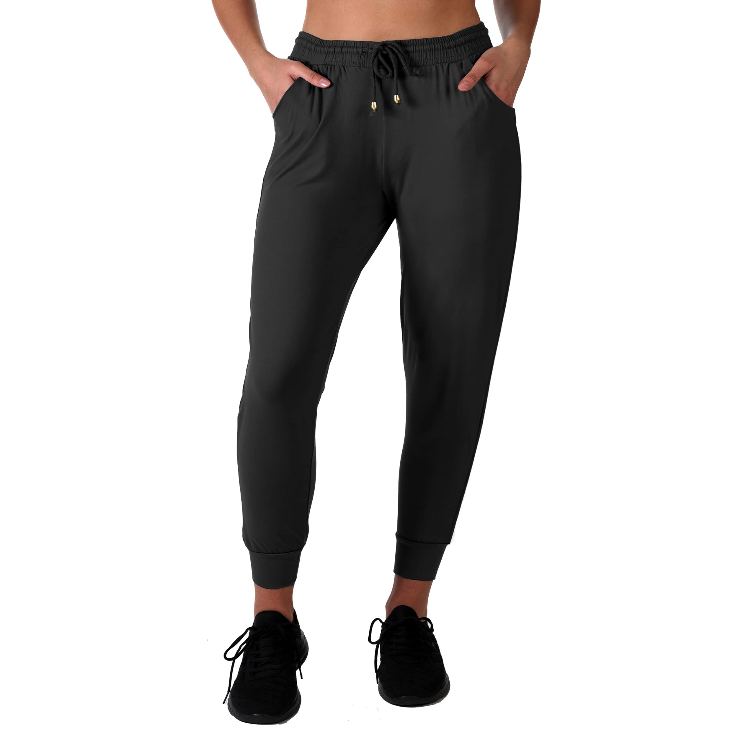 Women's Plus Size Joggers with Pocket Ultra Soft Active Running Sweatpants Lounge PJ - Black Welt Pocket 1X