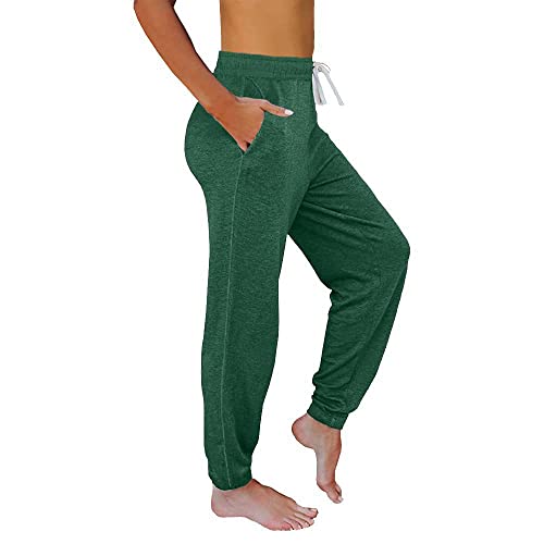 Wsirmet Womens Sweatpants Lightweight Running Drawstring Joggers with Pockets Tapered Casual Lounge Pants Green