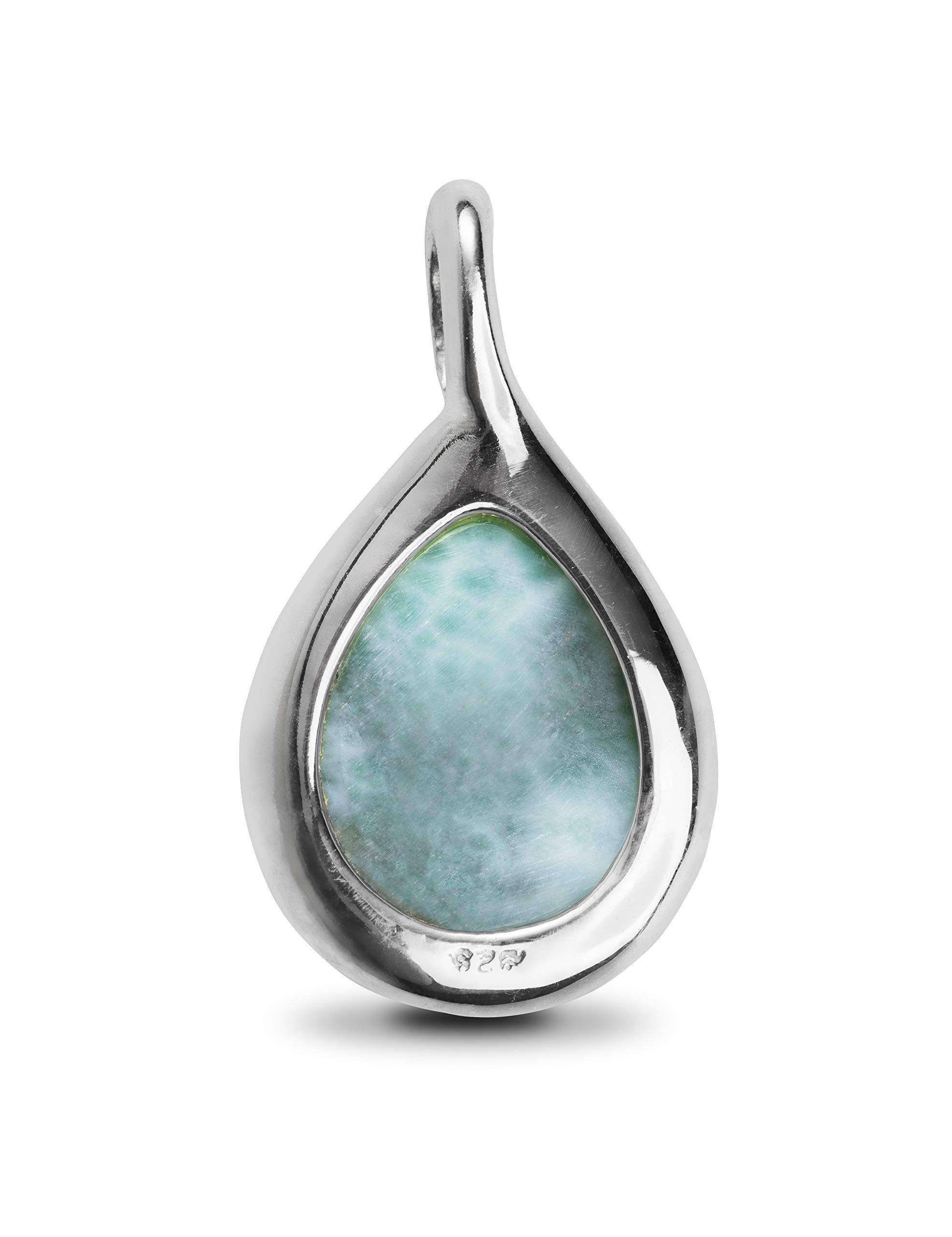 Rock's Rocks Sterling Silver Natural Larimar Teardrop Pendant with 20x15mm Cabochon, 1 3/8" Long