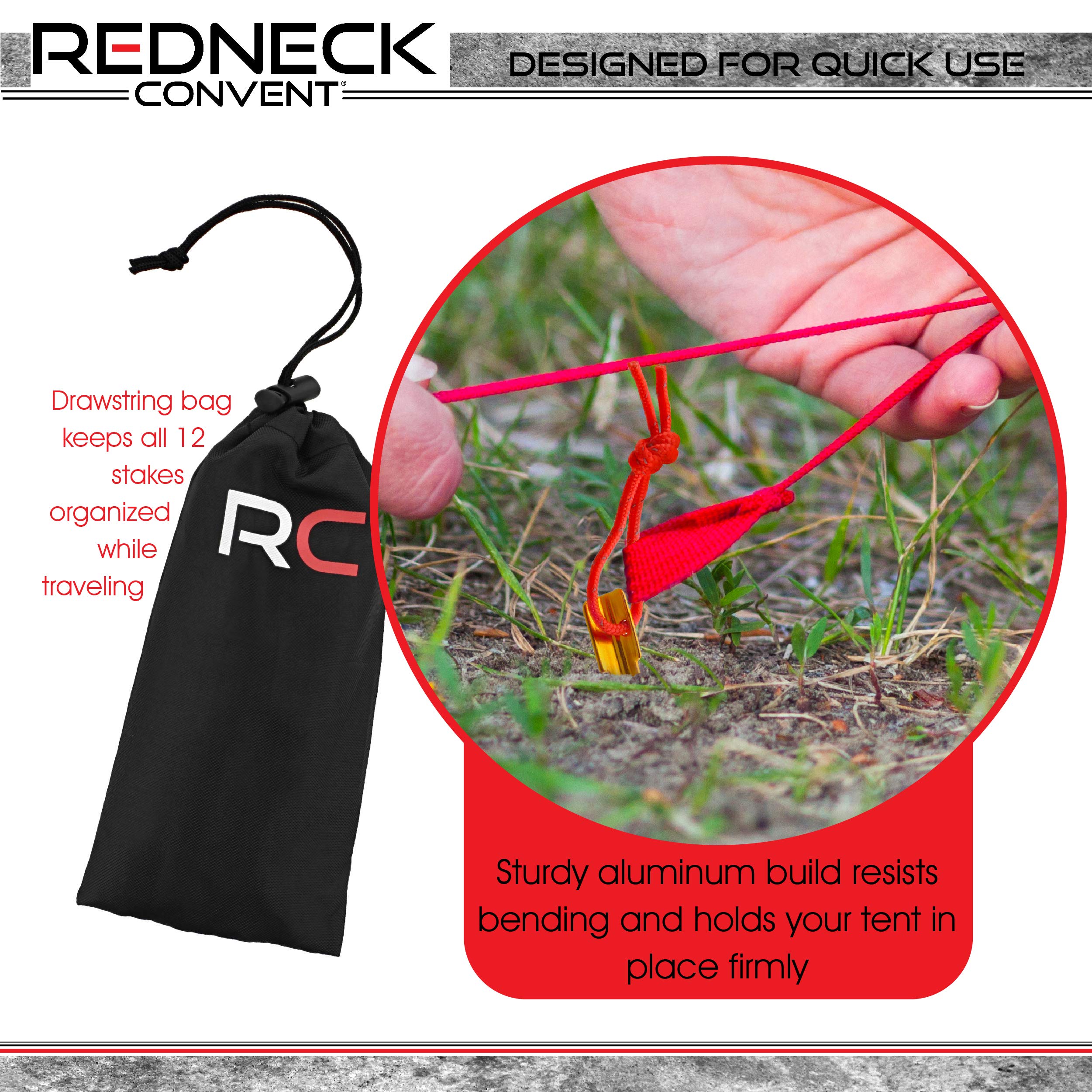 Redneck Convent RC Aluminum Tent Stakes 12pc kit - 6in Y-Style Metal Tent Stakes Ground Tarp Stakes Tent Spikes Camping Nails