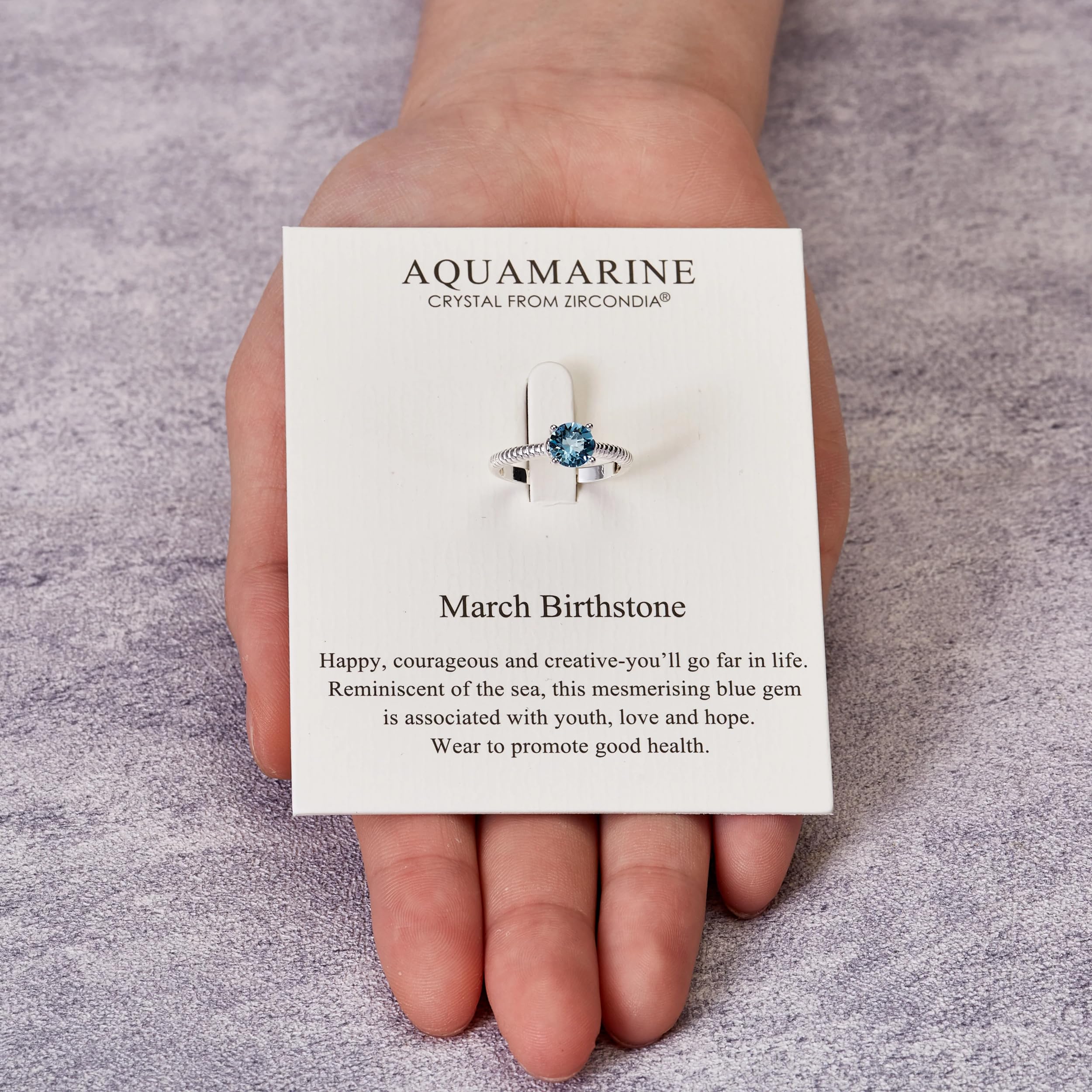 Philip Jones March (Aquamarine) Adjustable Birthstone Ring Created with Zircondia® Crystals