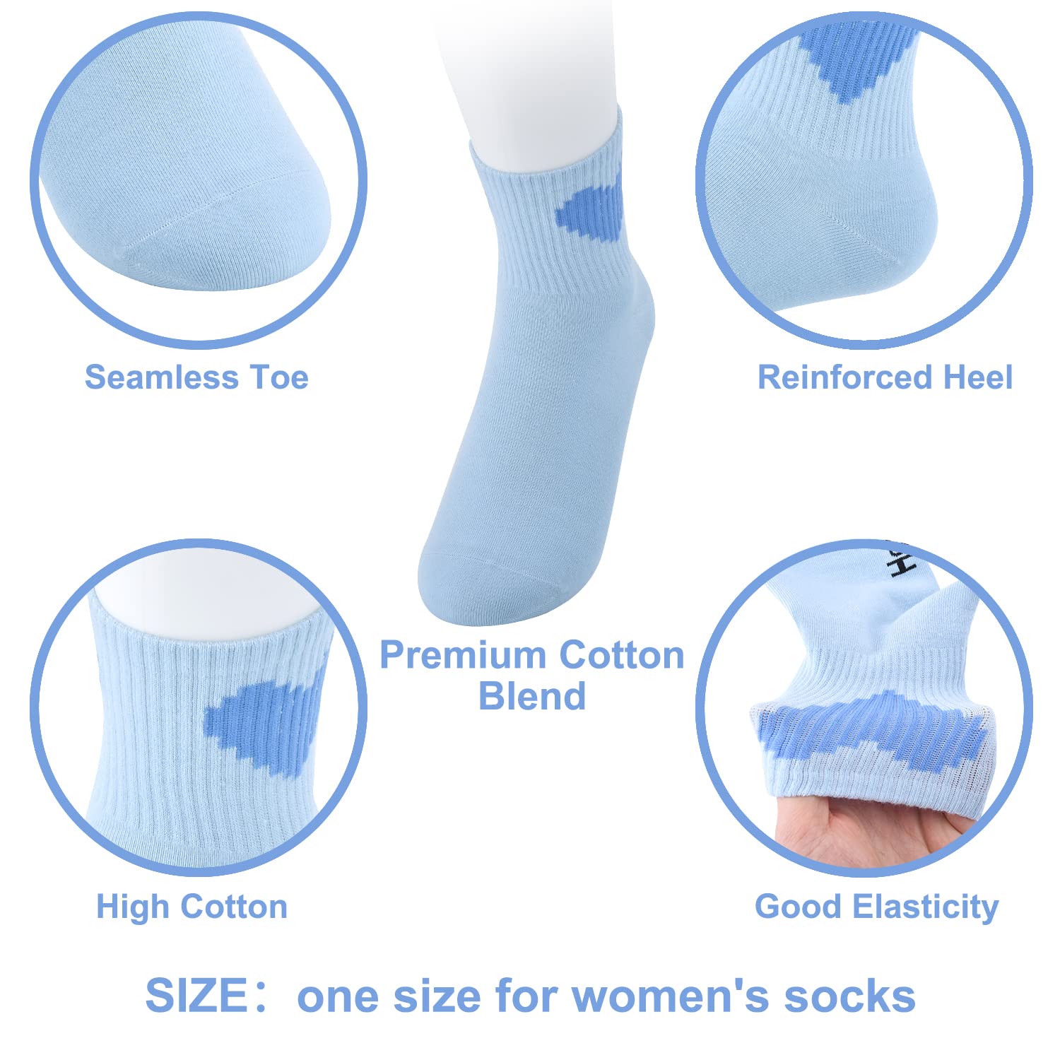 WKJHO Women's Combed Cotton Ankle Socks,5 Pairs Warm Soft Crew Socks for Women Athletic Running Socks Cute Outfit Socks