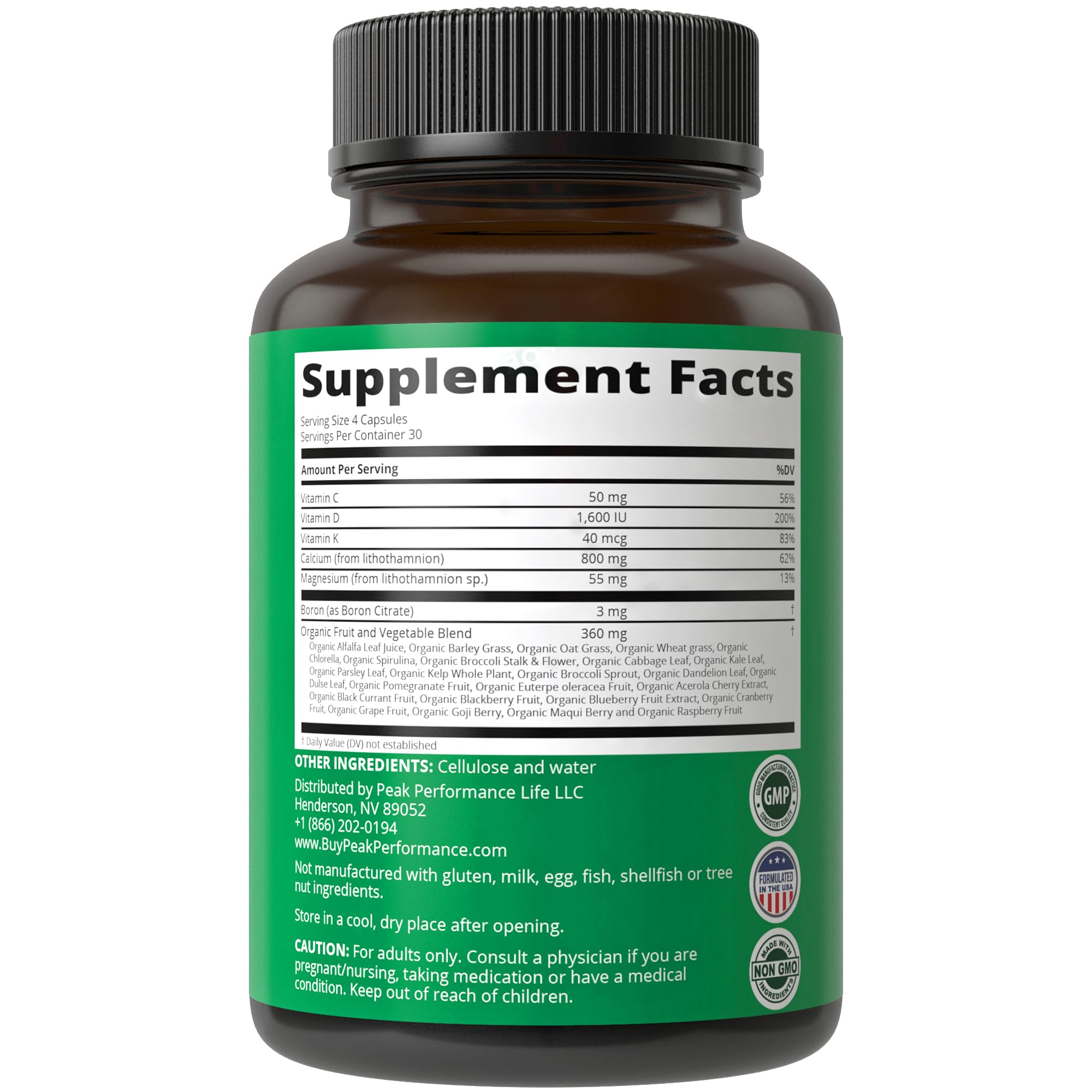 Plant Based Calcium - Red Marine Algae Calcium Supplement with Vitamin C, D3, K, Magnesium, and Whole Food Vegetable Blend. Vegan Capsules for Bones and Joints. 120 Calcium Pills, Tablets