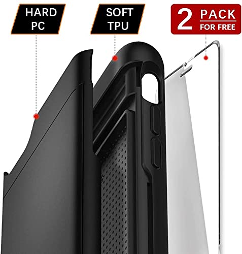 SUPBEC for iPhone X/XS Case with Card Holder and[ Screen Protector Tempered Glass x2Pack] X Wallet Case Cover with Shockproof Silicone TPU + Anti-Scratch Hard PC - Full Protective-5.8"-Black