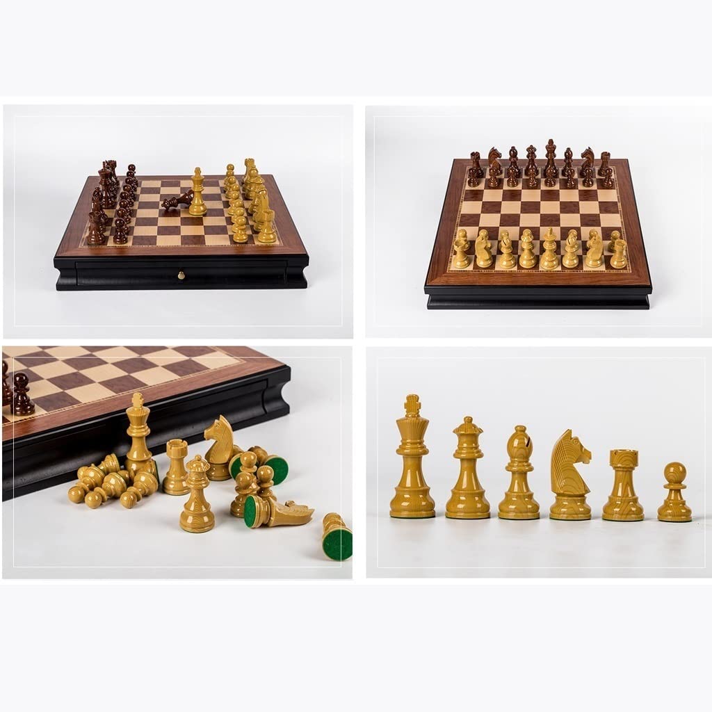 Wooden Chess Set 18" Deluxe Chess Board with 2 Drawers & Handmade Pieces Professional Chess Game Table Set for Adults