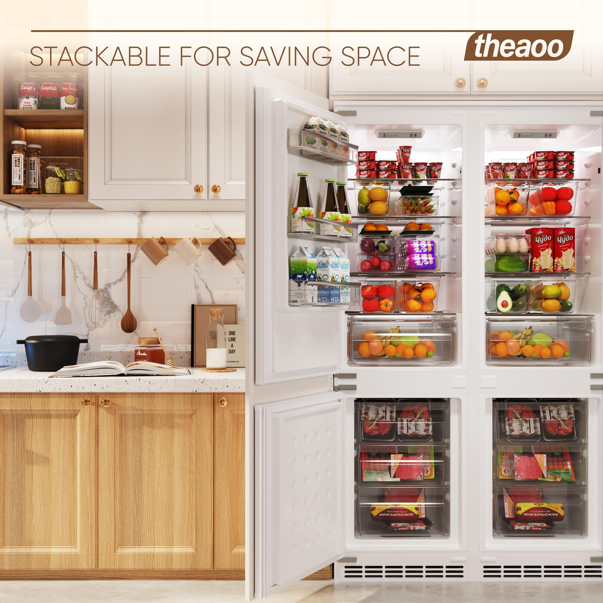 Refrigerator Organizer Bins-10 Pack Fridge Organizers and Storage Clear with Lids Stackable Storage Bins Plastic Clear Containers for Organizing for Kitchen Cabinet Pantry Bins
