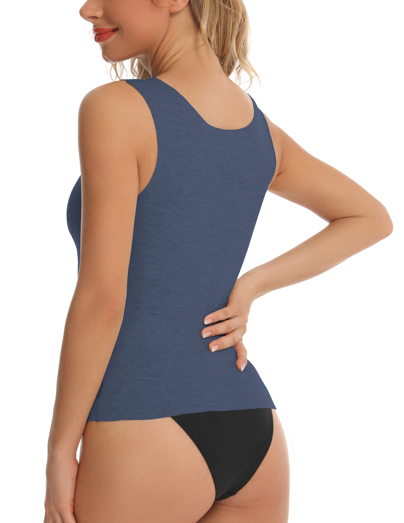 YYA Women's Slim-Fit Tank Tops Square Neck Ribbed Top Sleeveless Casual Basic Shirts Dark Blue