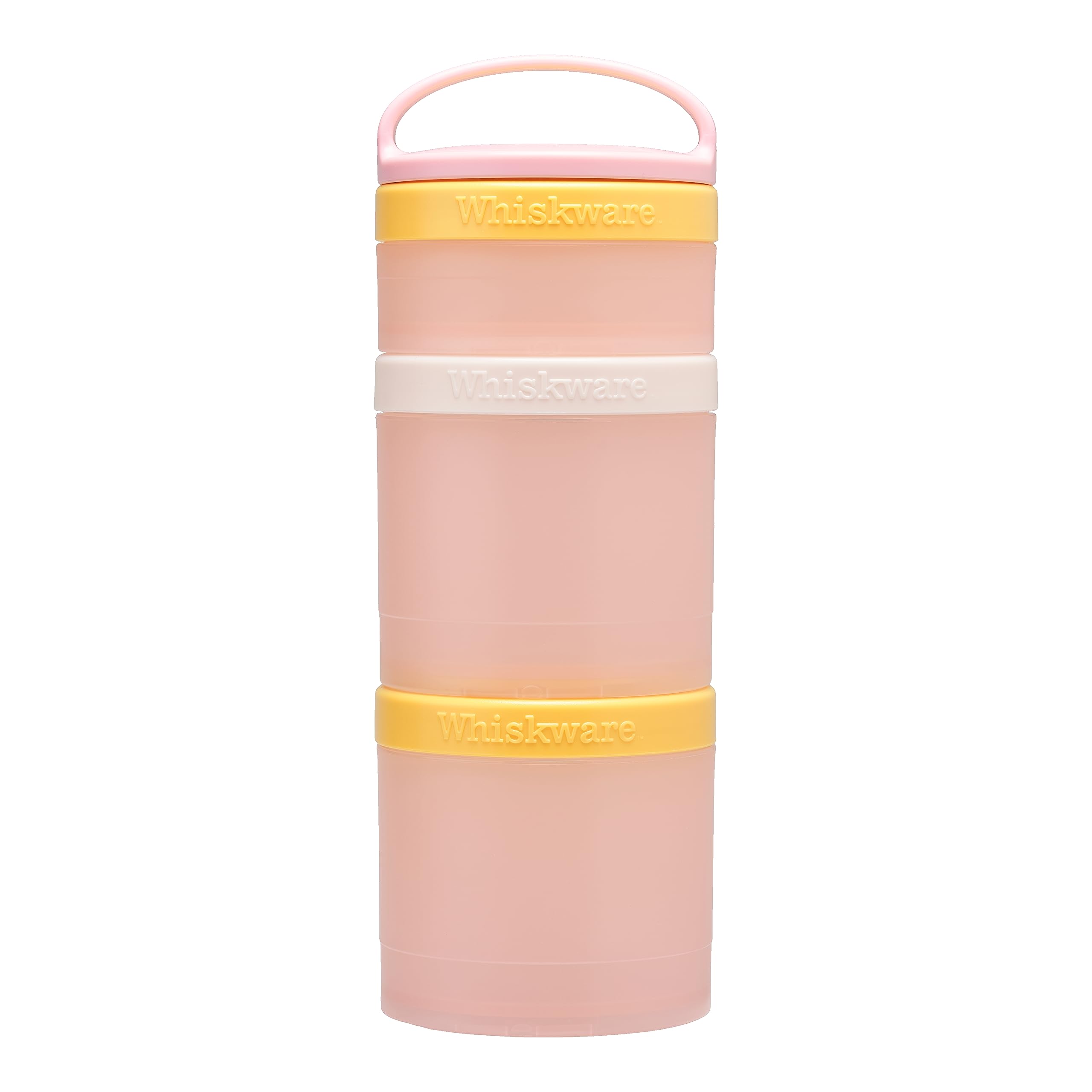 Whiskware Stackable Snack Containers for Kids and Toddlers, 3 Stackable Snack Cups for School or Travel, Pink and Yellow