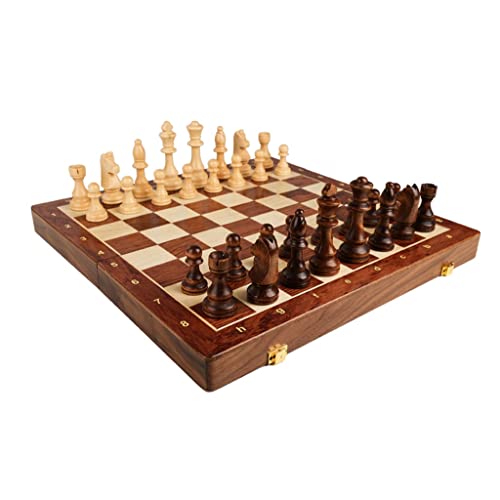 Wooden Chess Set Handmade Chessboard with 2 Extra Queens Folding Travel Board Chess Game Set for Family Party Activities