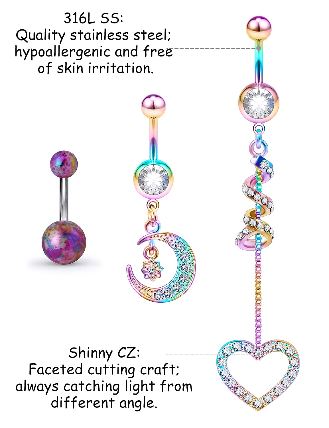 Tkzndnm Belly Button Ring Belly Rings Belly Button Rings Belly Ring Belly Button Ring Surgical Steel Belly Piercing Belly Rings For Women Dangle Belly Button Rings Belly Button Piercing