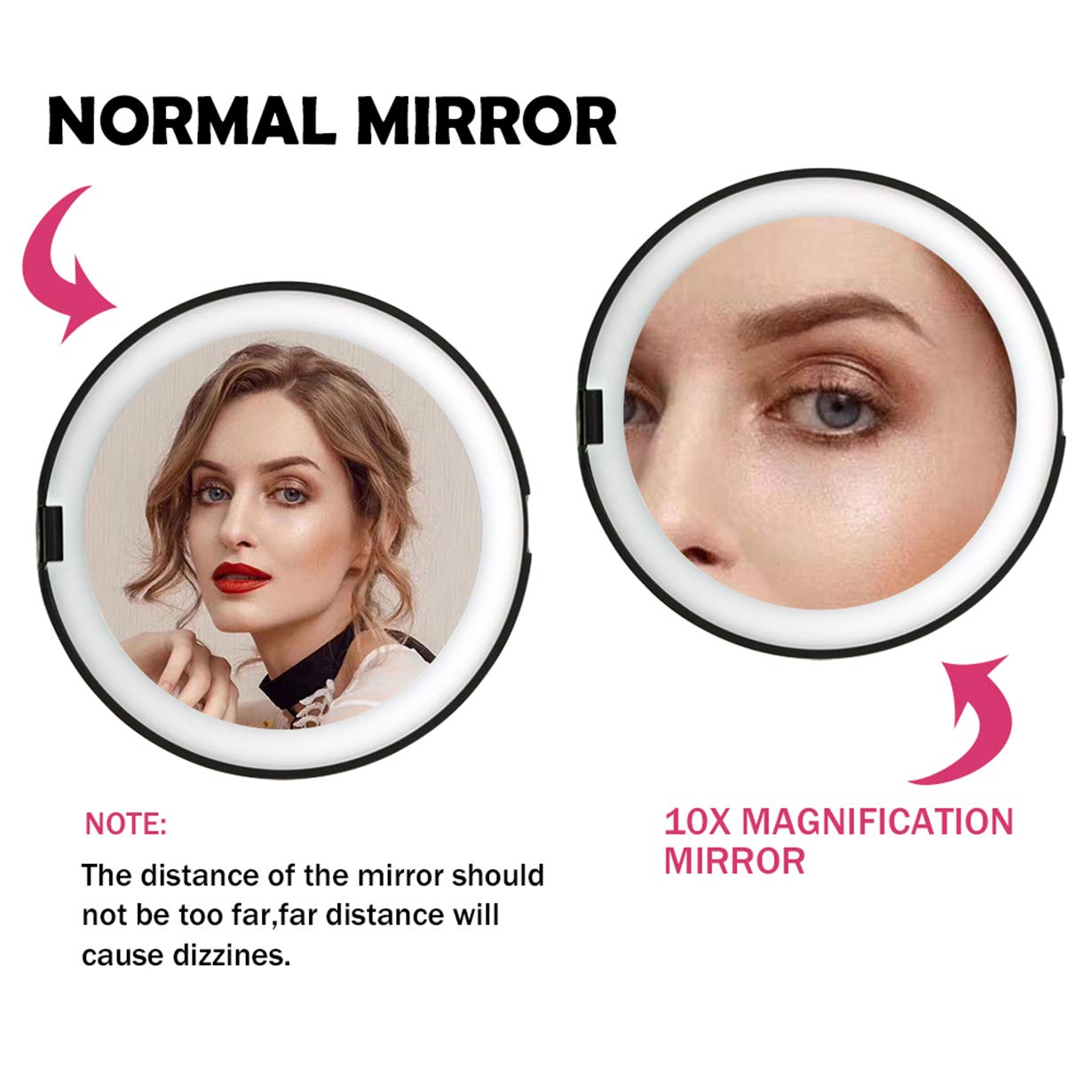 Travel Mirror- 10X Magnifying Mirror with Light- Small Compact Mirror for Pocket- Portable LED Lighted Makeup Mirror, Foldable Travel Mirror 1X & 10X Magnification