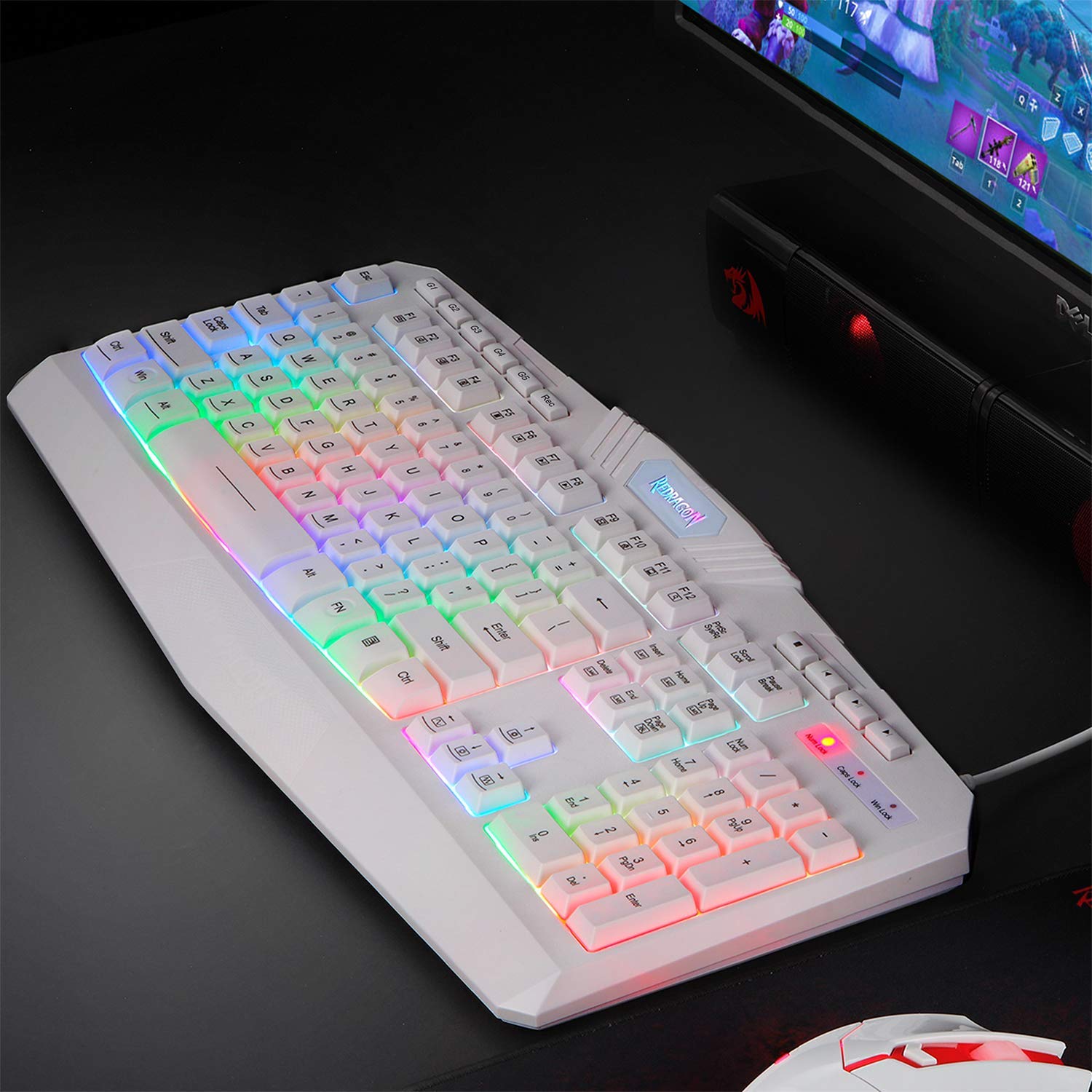 Redragon K503 PC Gaming Keyboard, RGB LED Backlit with Macro Recording, Wired, Multimedia Keys, Silent USB Keyboard with Wrist Rest for Windows PC Games (White)