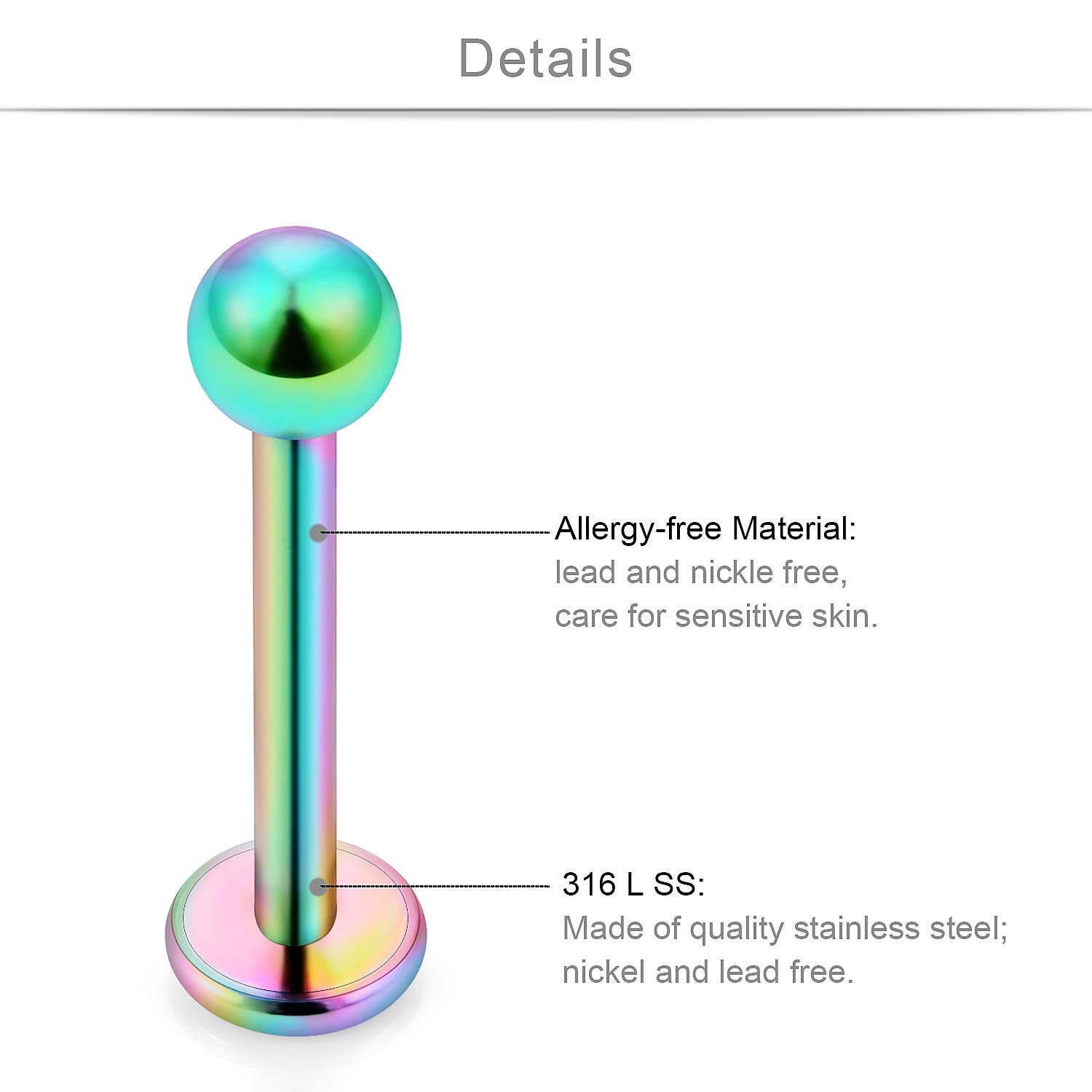 SCERRING 14 Gauge Cheek Rings Piercing Clear CZ Tongue Ring Body Piercing Jewelry Retainer 16mm 5/8Inch 18PCS Rainbow
