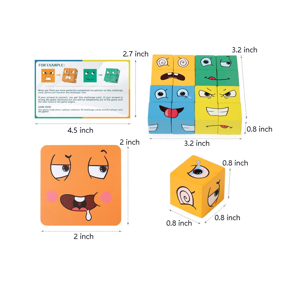 Wooden Face-Changing Cube Game Expressions Matching Block Puzzles Building Game Logical Educational Training Toys Birthday Gift Education Montessori Toys