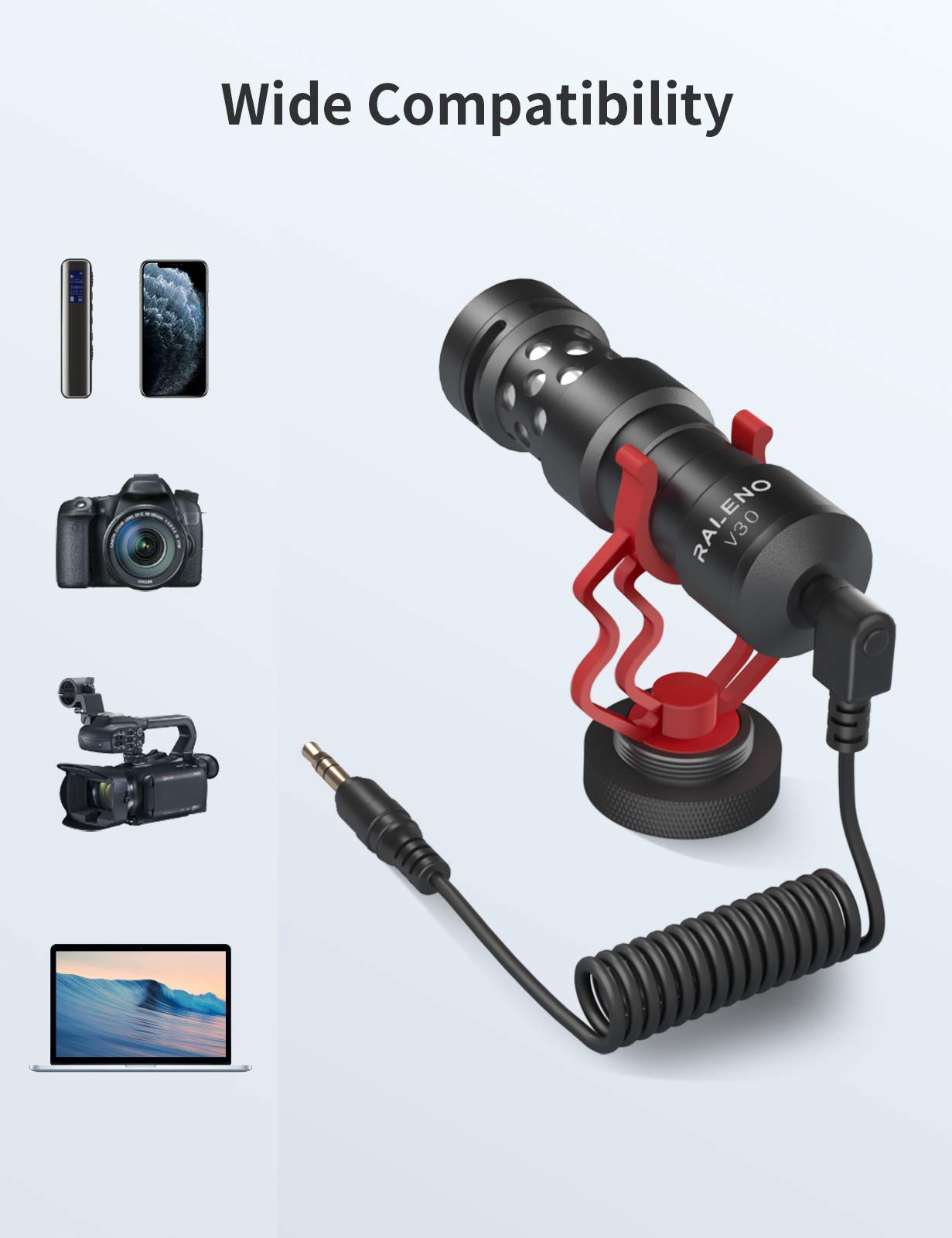RALENO Camera Microphone. Cardioid Microphone Suitable for Smartphone, Sony, Canon and Nikon, Used for Indoor Shots, interviews, vlog Radio. Friendly to Video Producers, Youtubers