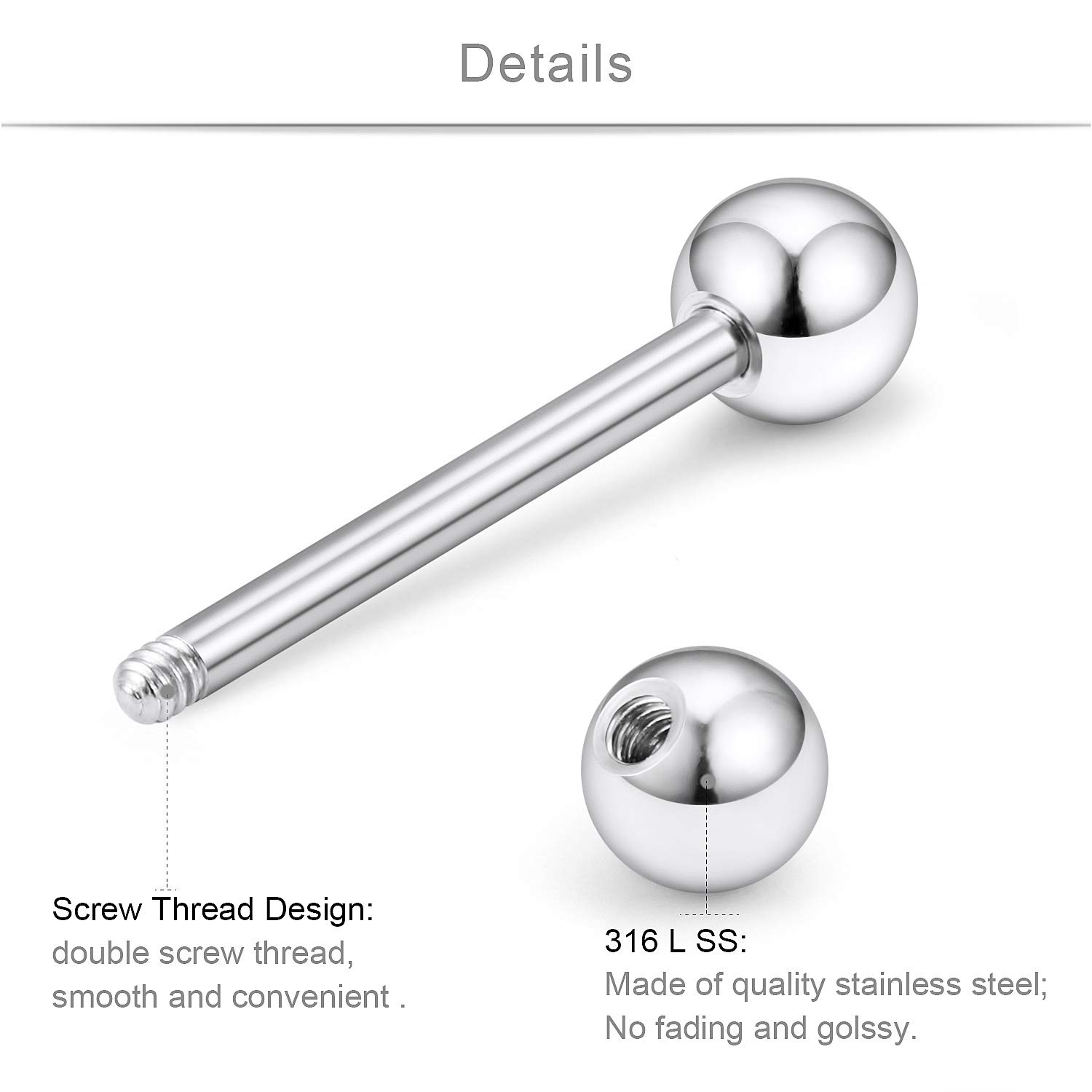 SCERRING 14G Tongue Rings Stainless Steel Rose Skull Heart Tongue Nipple Ring Body Piercing Jewelry Retainer 21PCS Silver