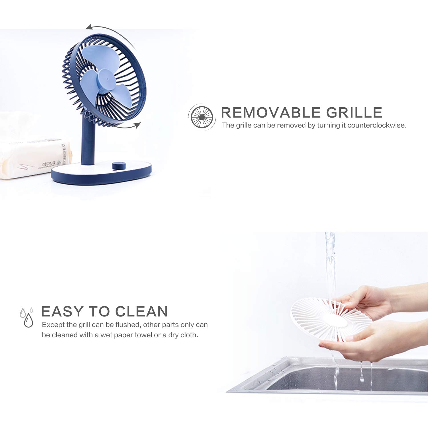SmartDevil 6.5“ Small Desktop Fan, Personal Desk Fan With Storage Function, 2600mAh Battery Operated Table fan, Smart Timing Function, Stepless Speed Regulation, for Home, Office, Bedroom, Blue