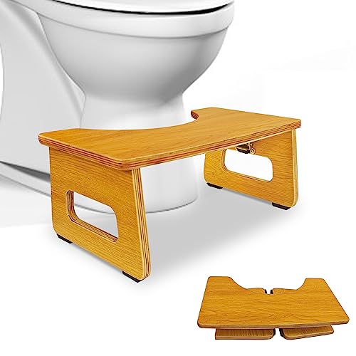 Toilet Stool for Adults, 7" Foldable Bathroom Toilet Poop Stool with Non-Slip Mat for Adults, Children, Original Simple Design Halloween Decorations Healthy Portable Adult Bathroom Toilet Stool, Wood