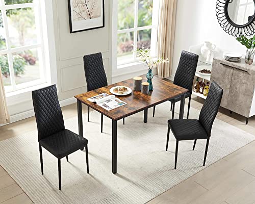 Otnqu 5Pcs Dining Table Set,Kitchen Table with 4 Chairs,MDF Tabletop and PU Leather Chair,Modern Dinner Table for Kitchen,Dining Room,Dinette,Office Meeting Table(Table & Chair Sets