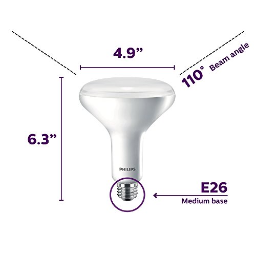 Philips LED 457010 BR40 Dimmable 800-Lumen, 2700-2200-Kelvin, 10 (65 Equivalent) Flood Light Bulb with E26 Medium Base, Warm Glow, 8.8 Watt, 6 Count (Pack of 1)