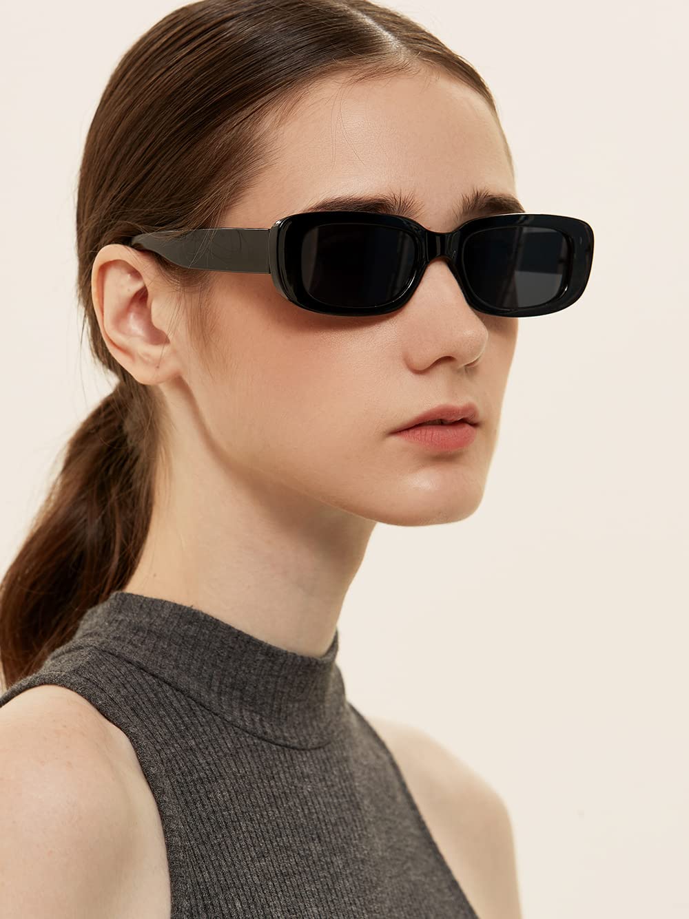 SORVINO Rectangle Sunglasses for Women Men 90s Vintage Retro Sunglasses Square Frame Black Frame/Grey Lens