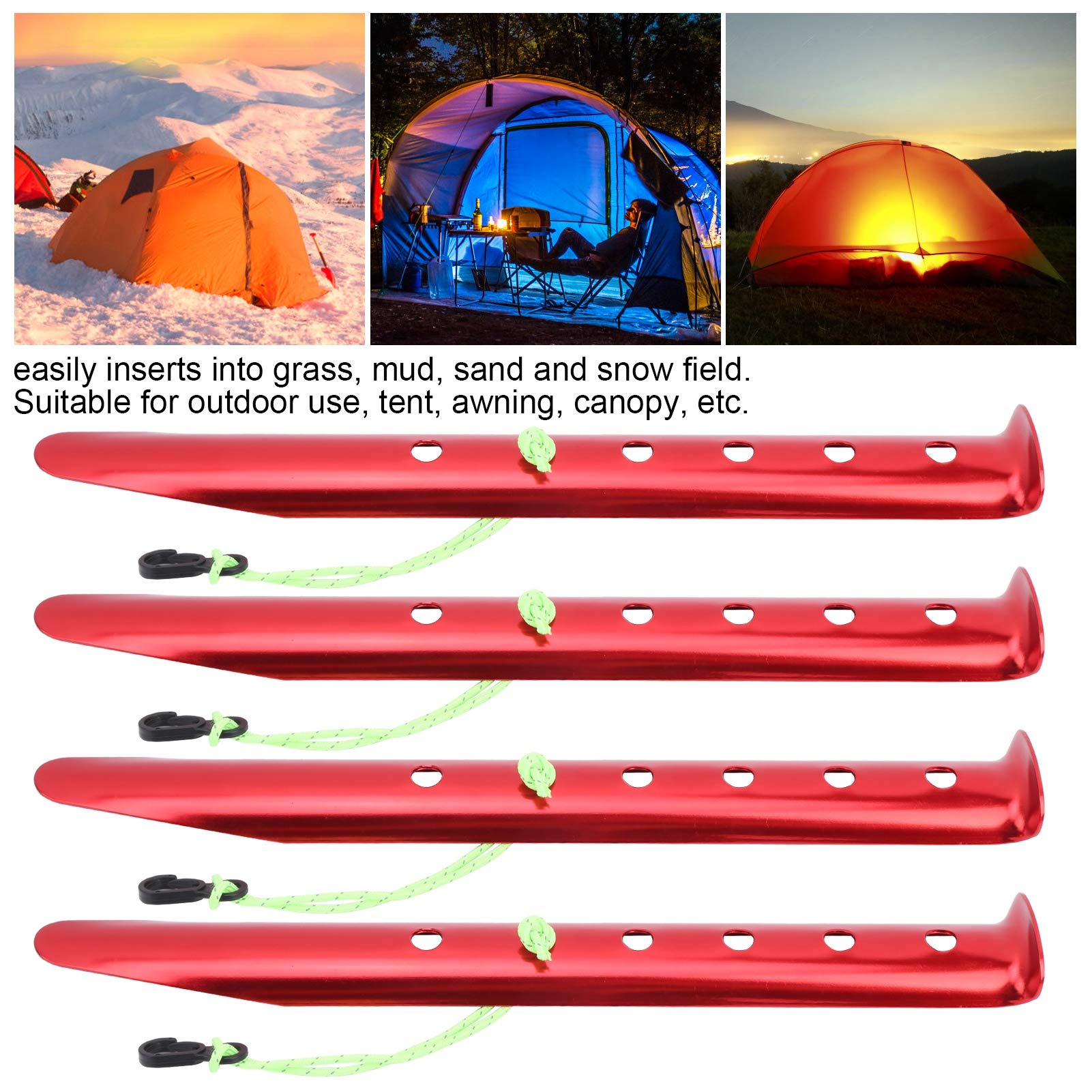 Tent Stakes, 4pcs Aluminium Alloy Windproof Tent Pegs, Lightweight U‑Shaped Camping Stakes for Lawn, Mud, Sand, Snow Field, Tent, Awning, Canopy, Camping, Hiking, Backpacking